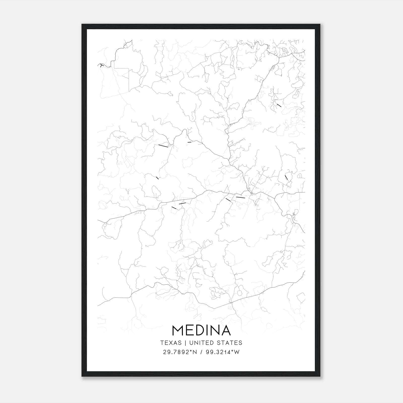 Medina Texas Map Poster, Modern Home Decor Wall Art Print - Custom Maps ...