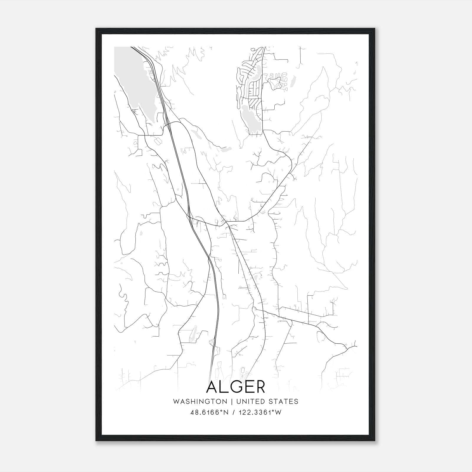 Alger Washington Map Poster, Modern Home Decor Wall Art Print - Custom ...
