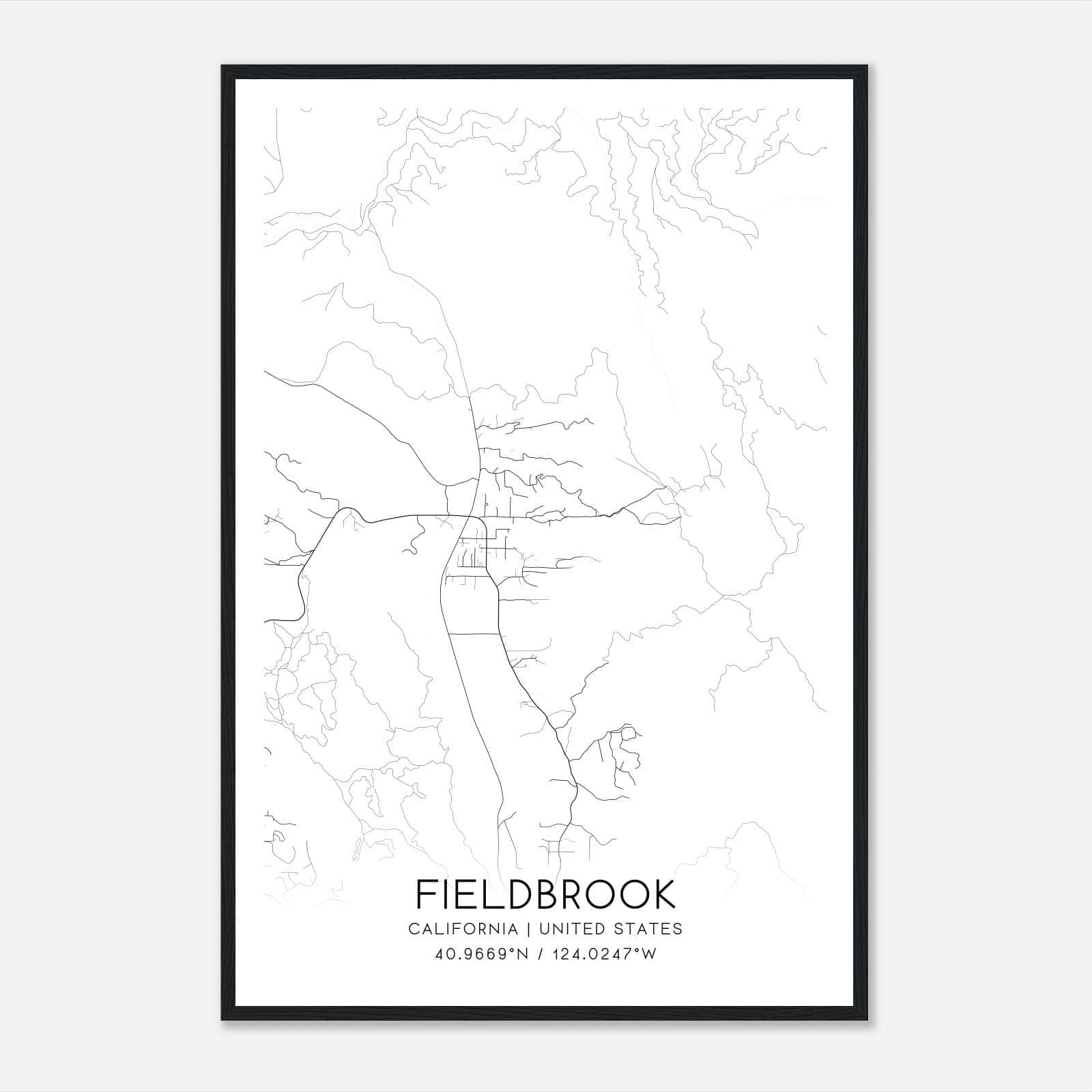 Fieldbrook California Map Poster, Modern Home Decor Wall Art Print ...