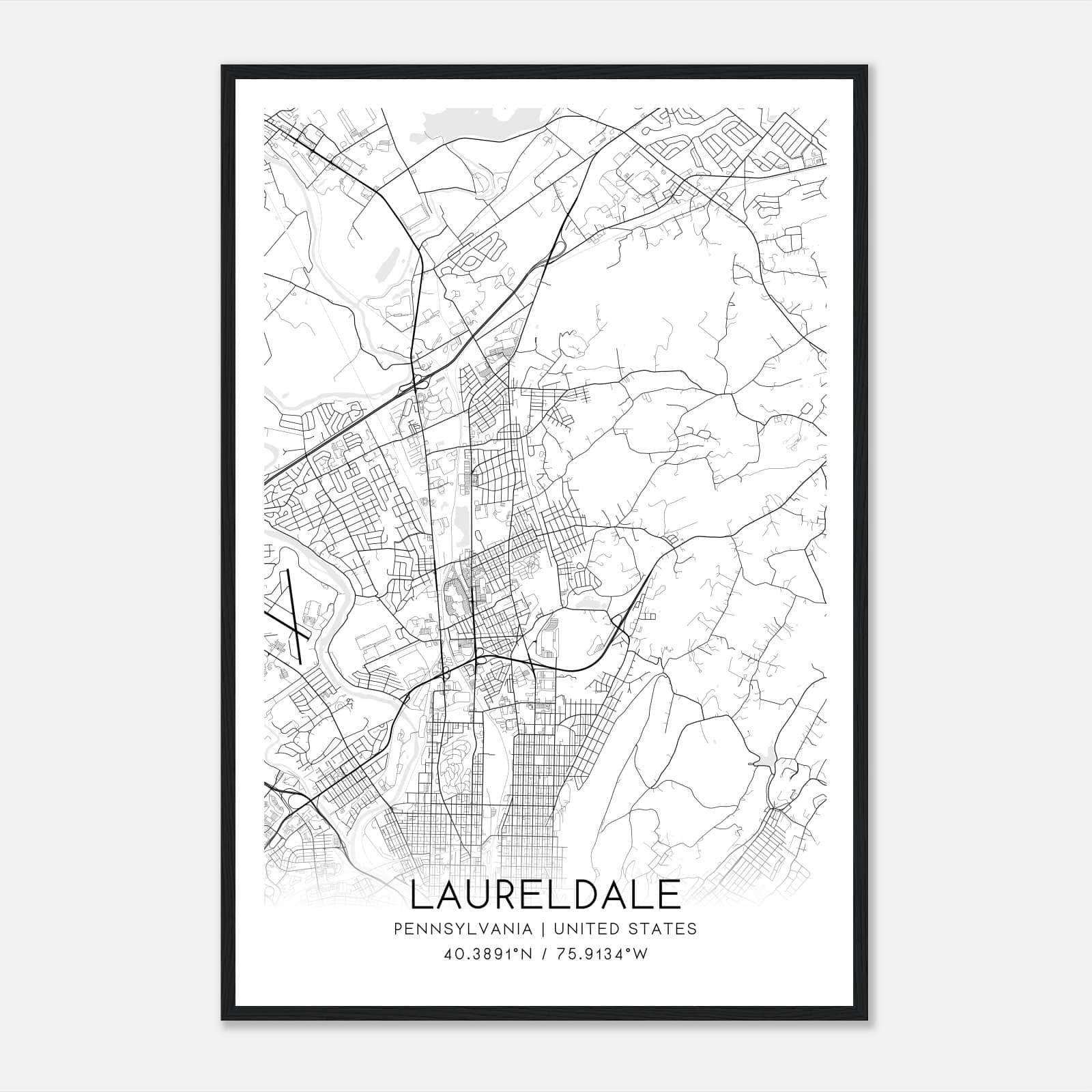 Laureldale Pennsylvania Map Poster, Modern Home Decor Wall Art Print ...