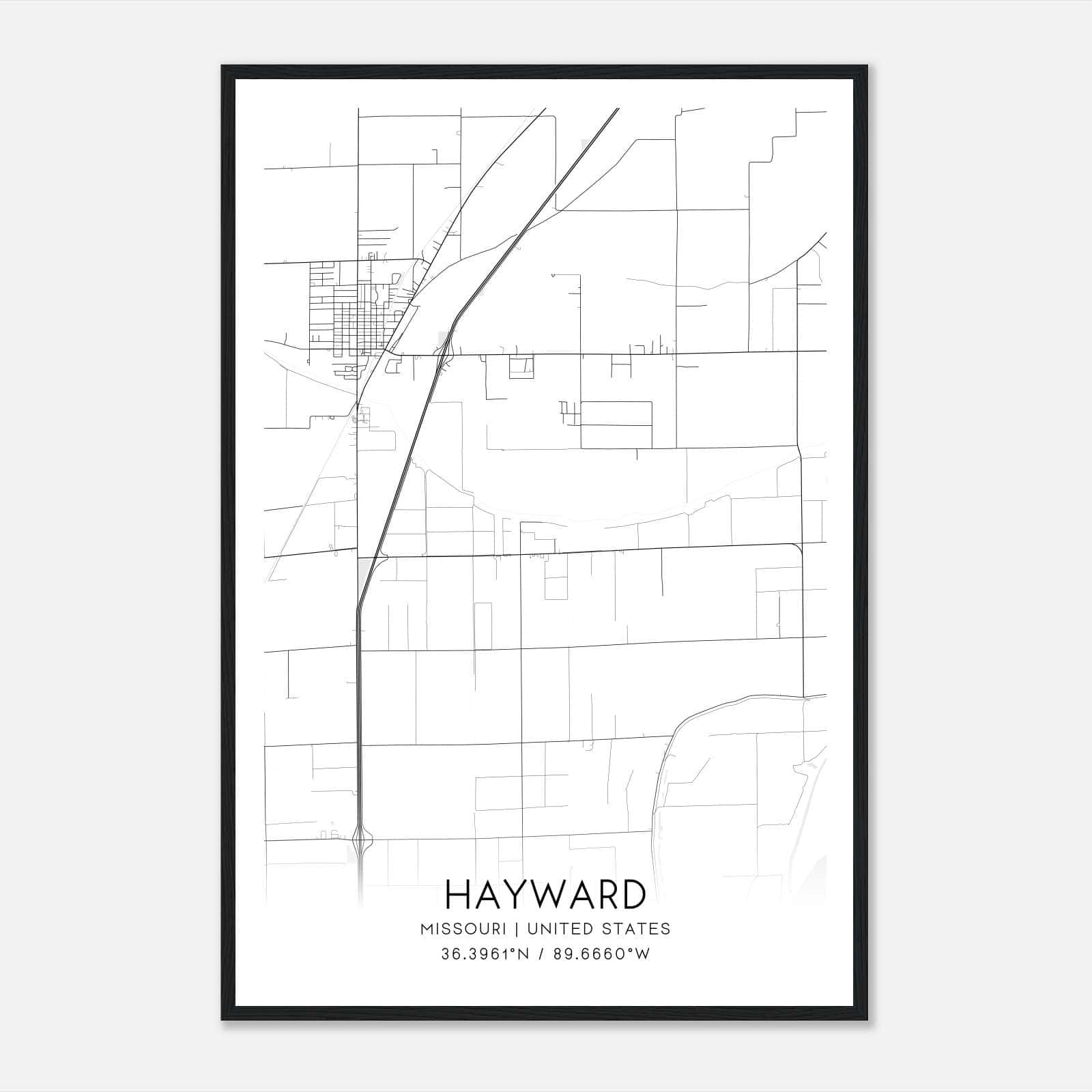 Hayward Missouri Map Poster, Modern Home Decor Wall Art Print - Custom ...