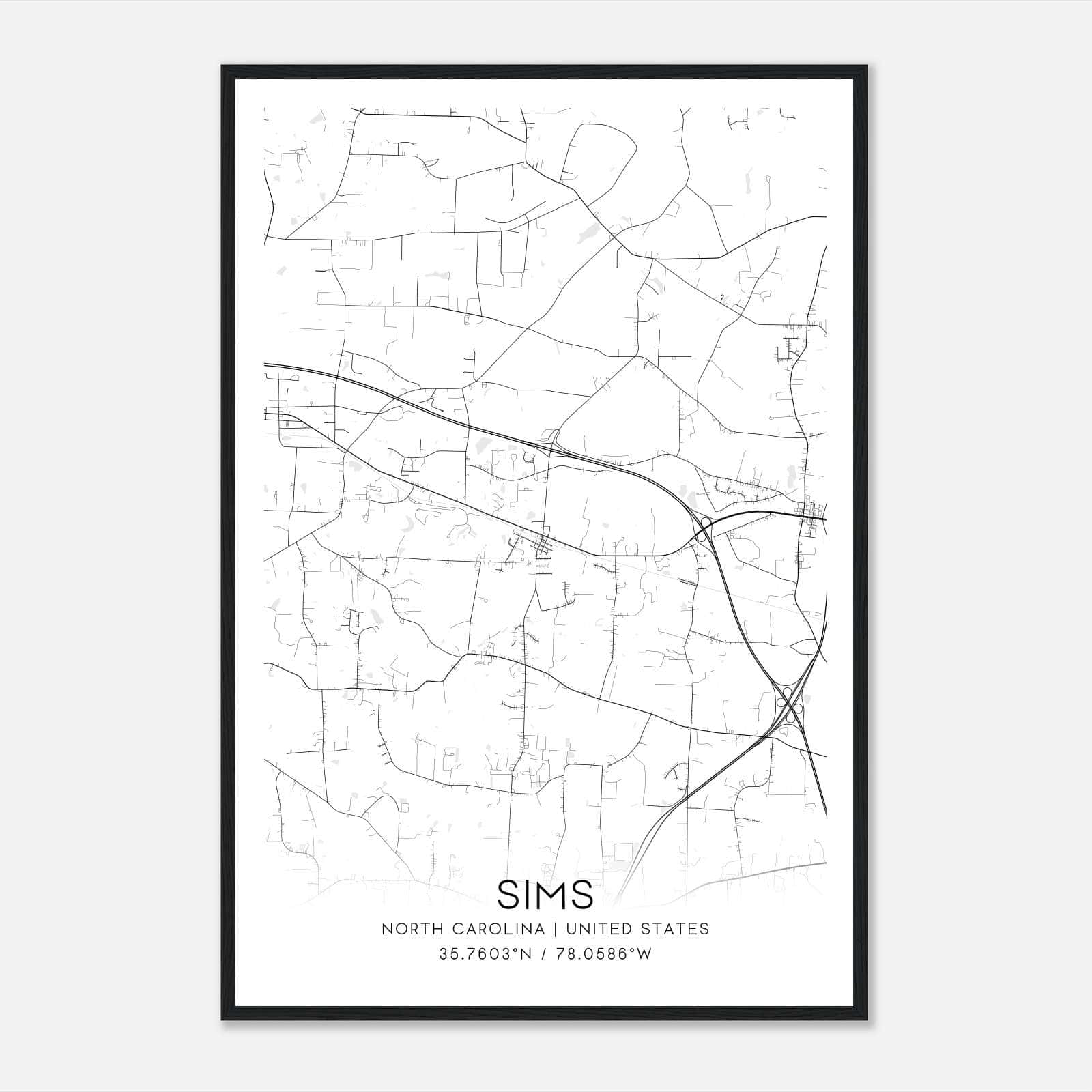 Sims North Carolina Map Poster, Modern Home Decor Wall Art Print ...