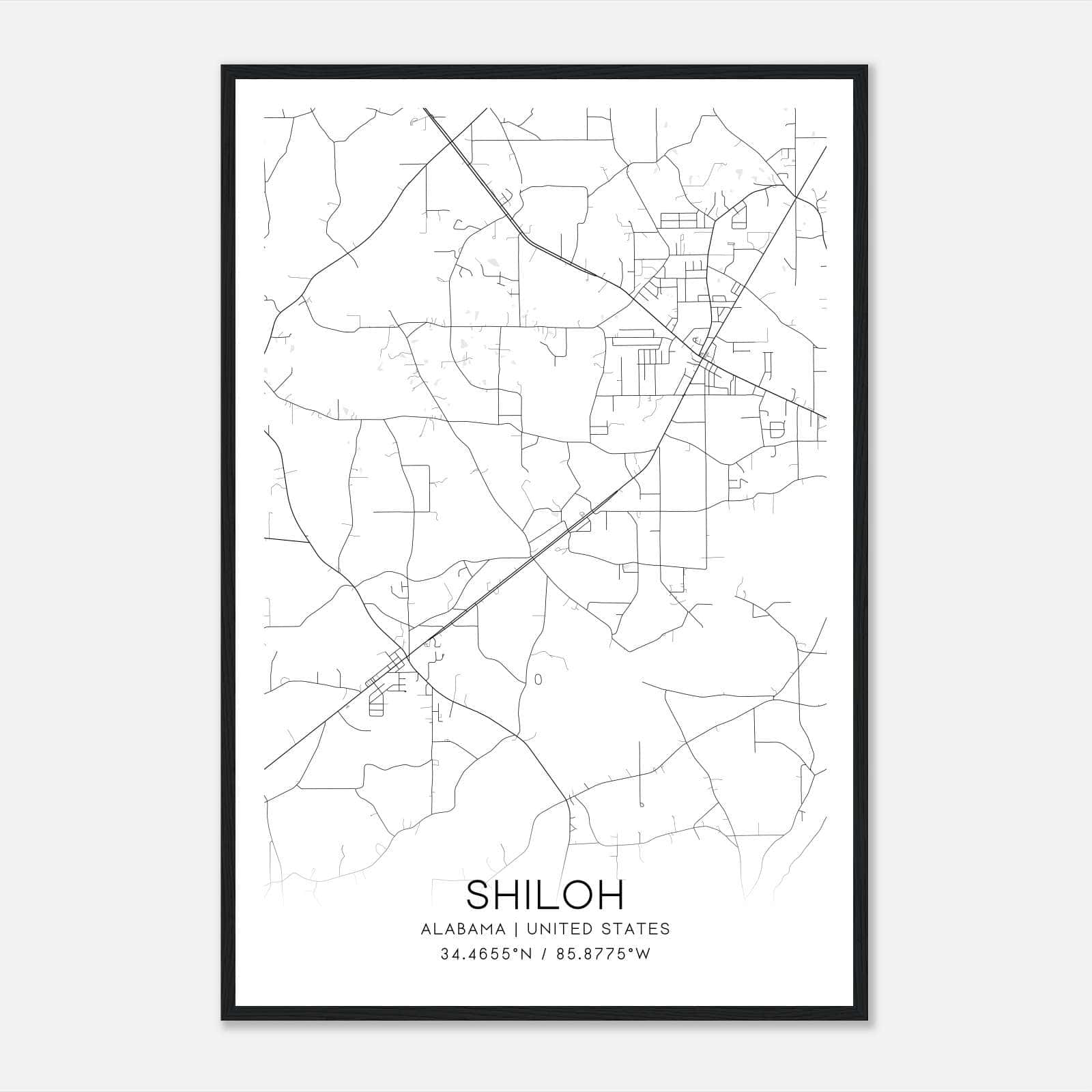 Shiloh Alabama Map Poster, Modern Home Decor Wall Art Print - Custom ...
