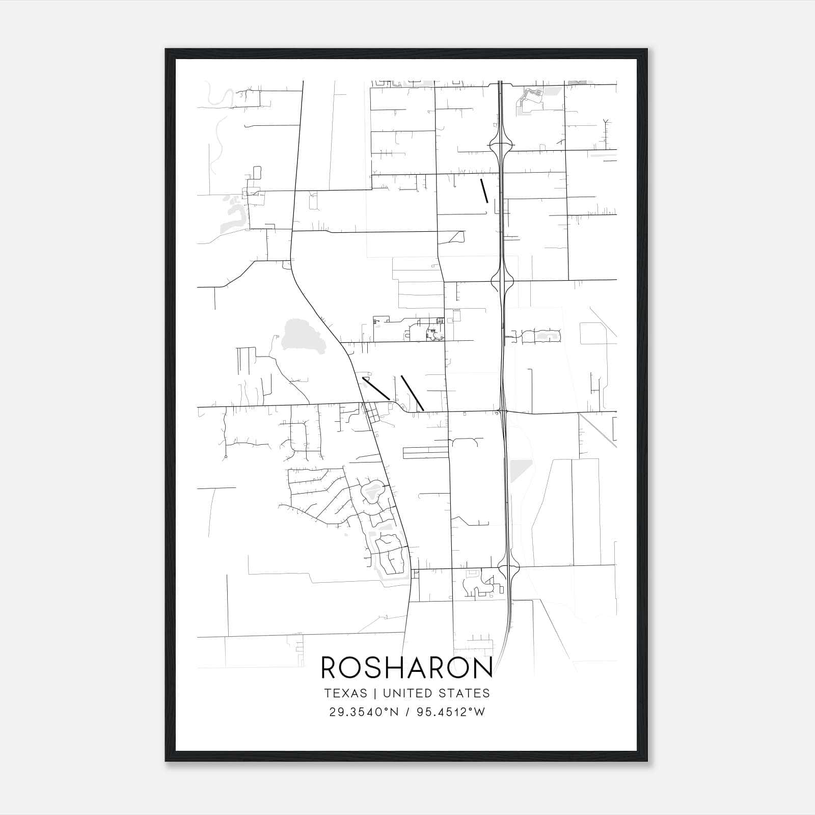 Rosharon Texas Map Poster, Modern Home Decor Wall Art Print - Custom ...
