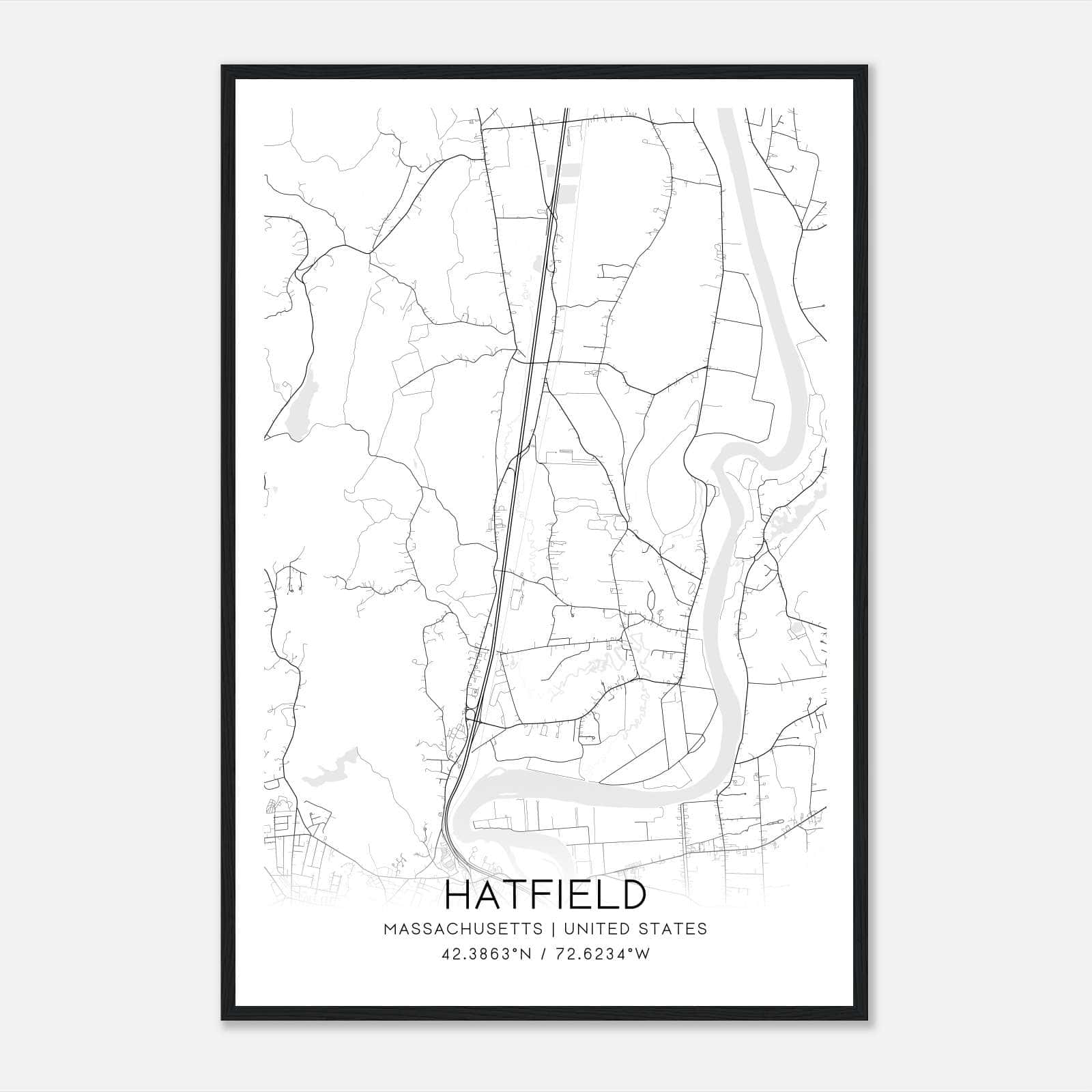 Hatfield Massachusetts Map Poster, Modern Home Decor Wall Art Print ...