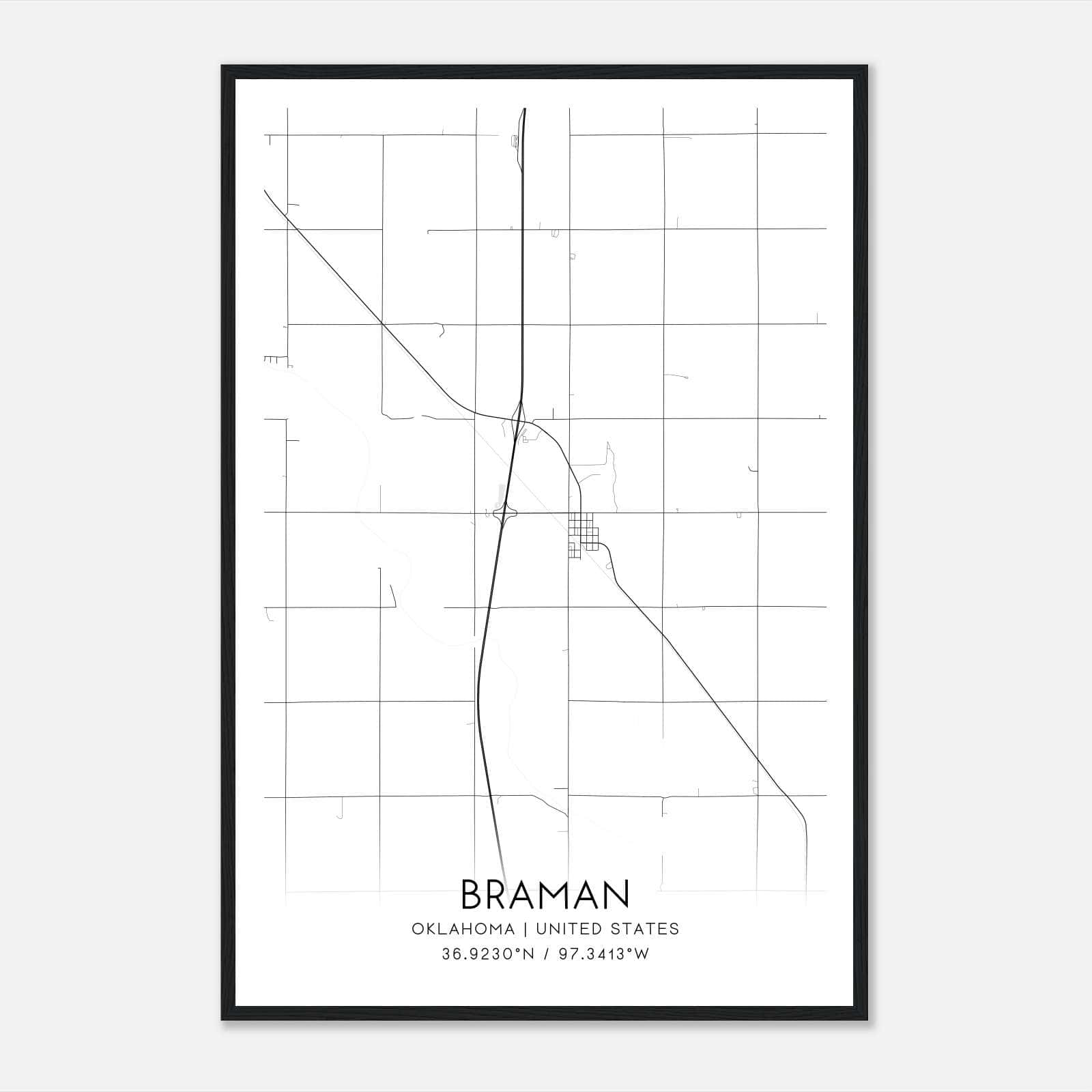 Braman Oklahoma Map Poster, Modern Home Decor Wall Art Print - Custom ...
