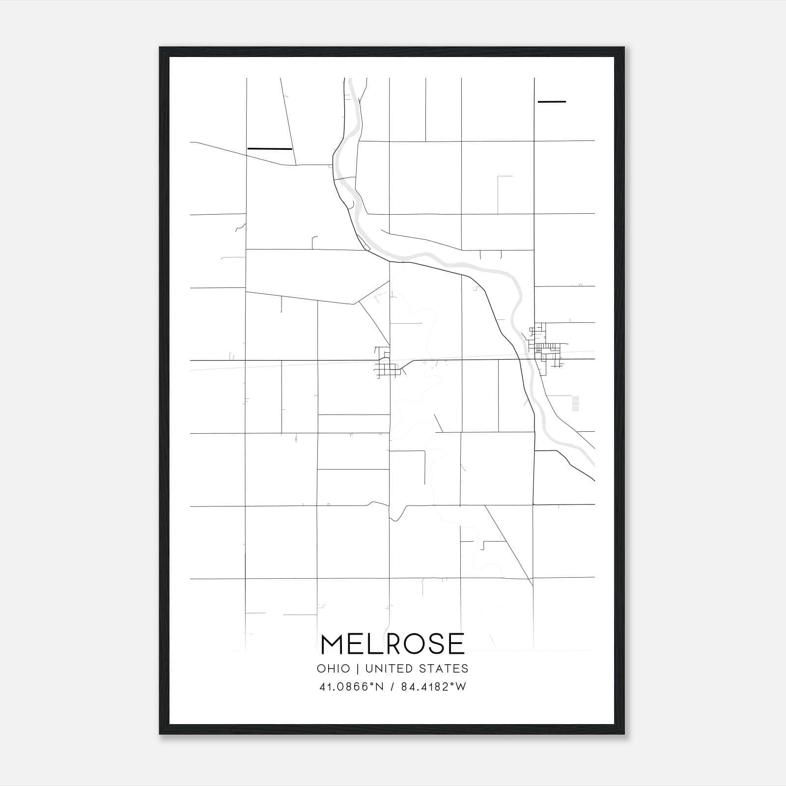 Melrose Ohio Map Poster, Modern Home Decor Wall Art Print - Custom Maps & Posters
