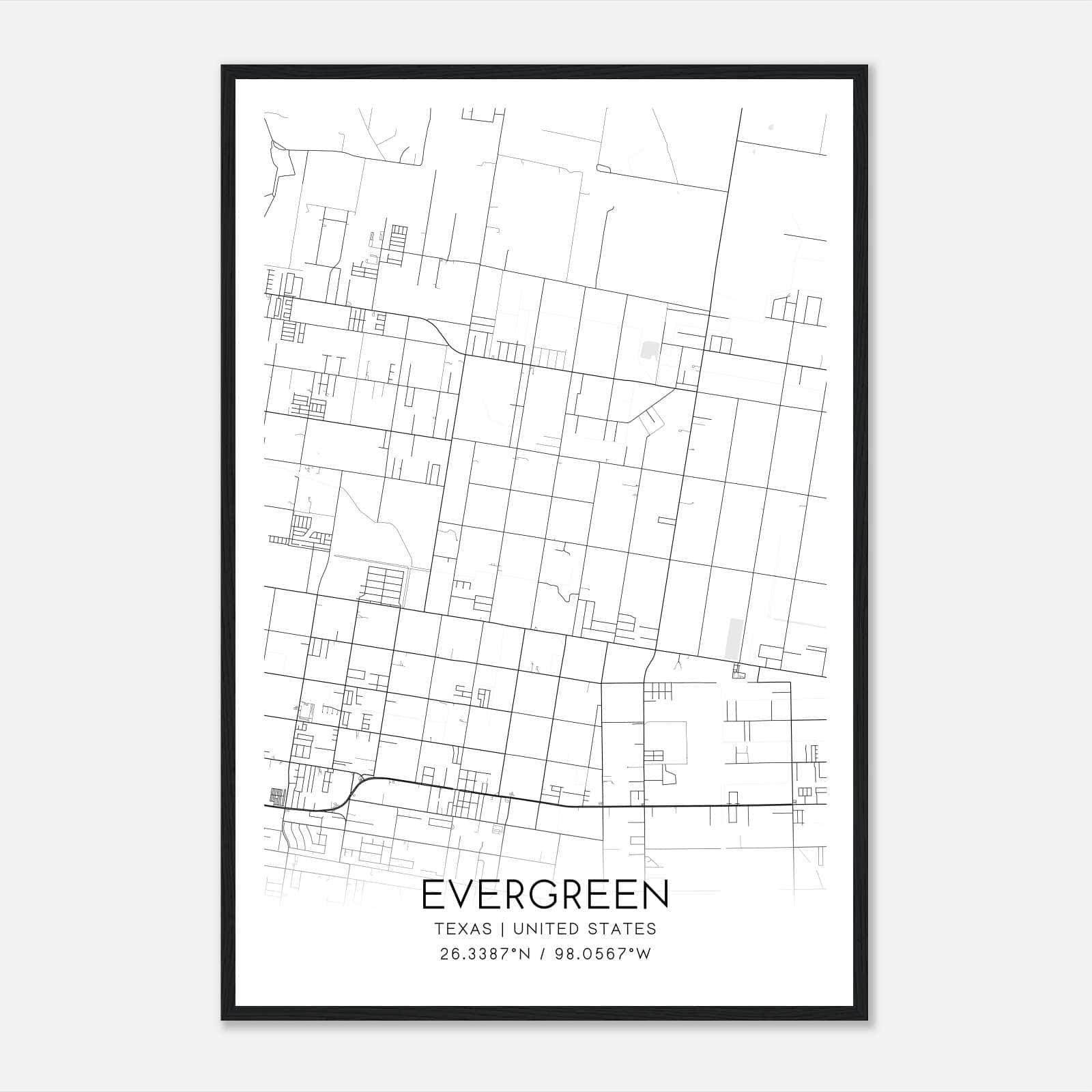 Evergreen Texas Map Poster, Modern Home Decor Wall Art Print - Custom ...