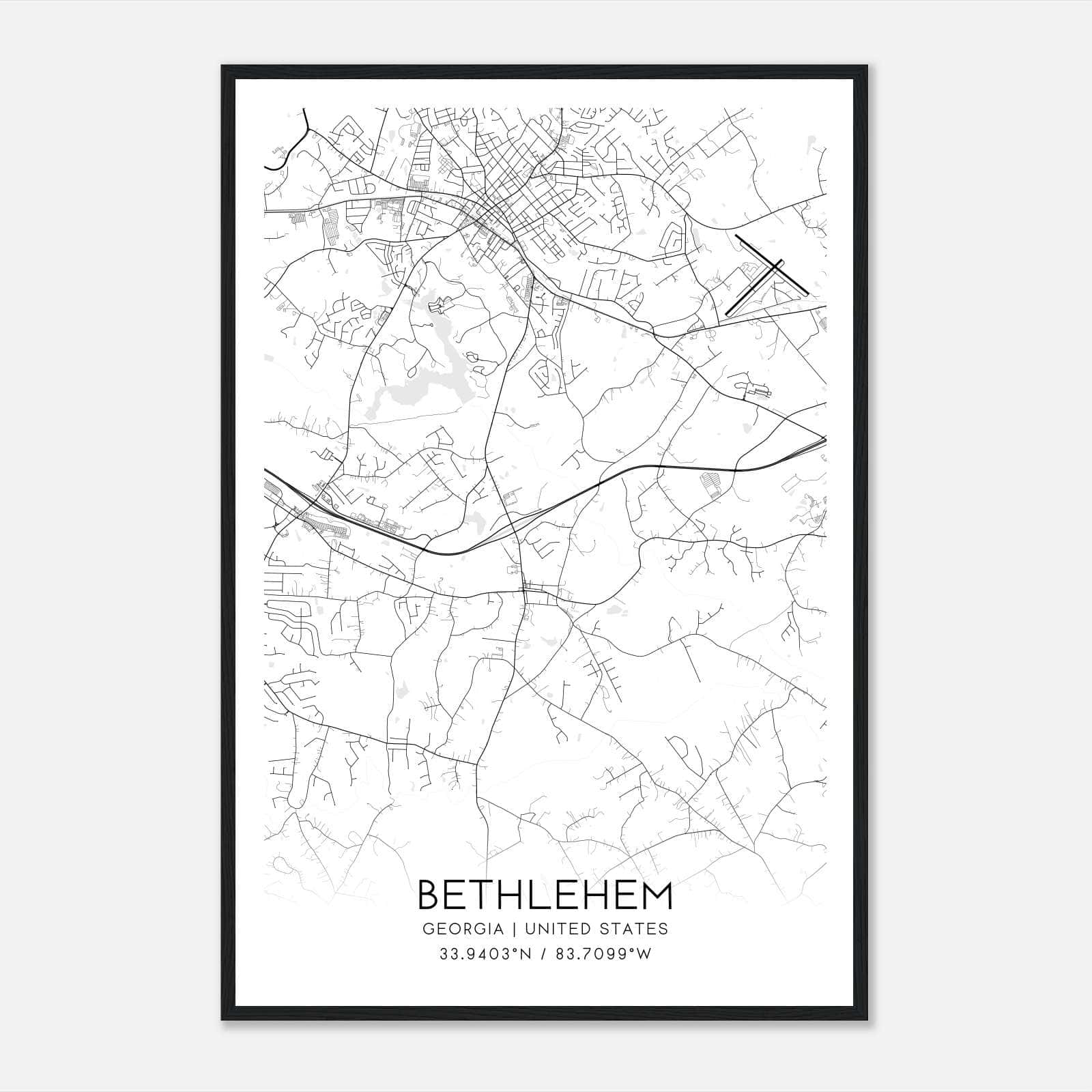 Bethlehem Georgia Map Poster, Modern Home Decor Wall Art Print - Custom ...
