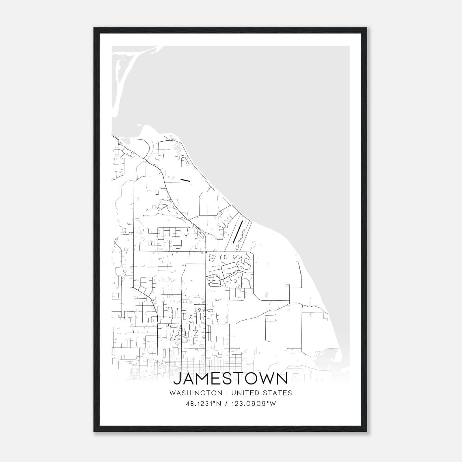 Jamestown Washington Map Poster, Modern Home Decor Wall Art Print ...