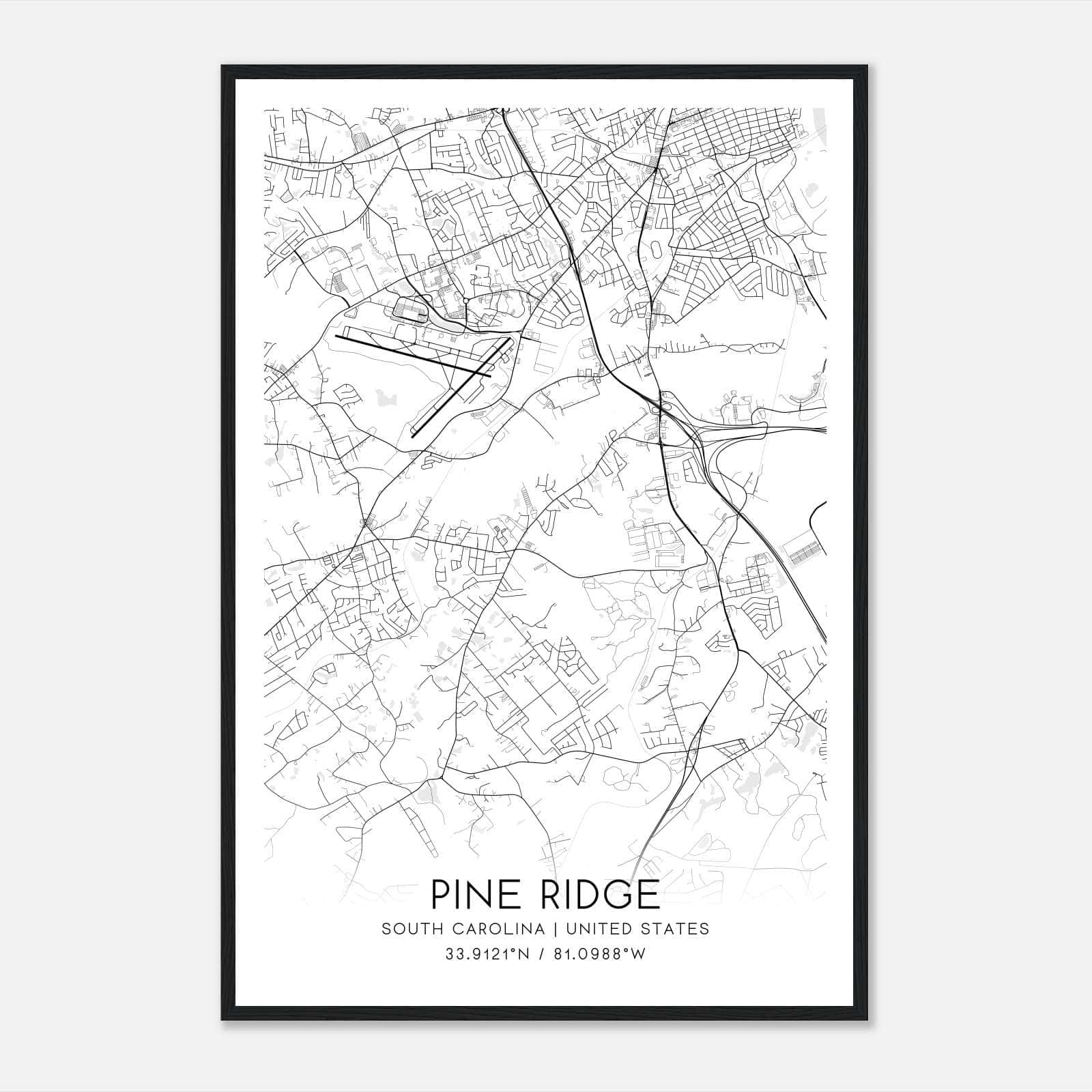 Pine Ridge South Carolina Map Poster, Modern Home Decor Wall Art Print ...