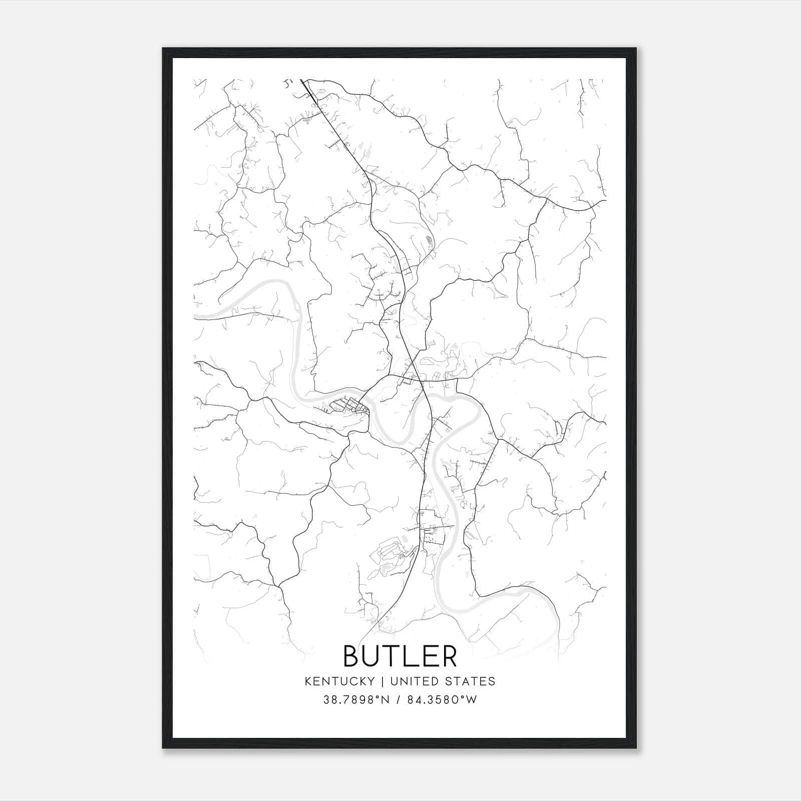 Butler Kentucky Map Poster, Modern Home Decor Wall Art Print - Custom ...