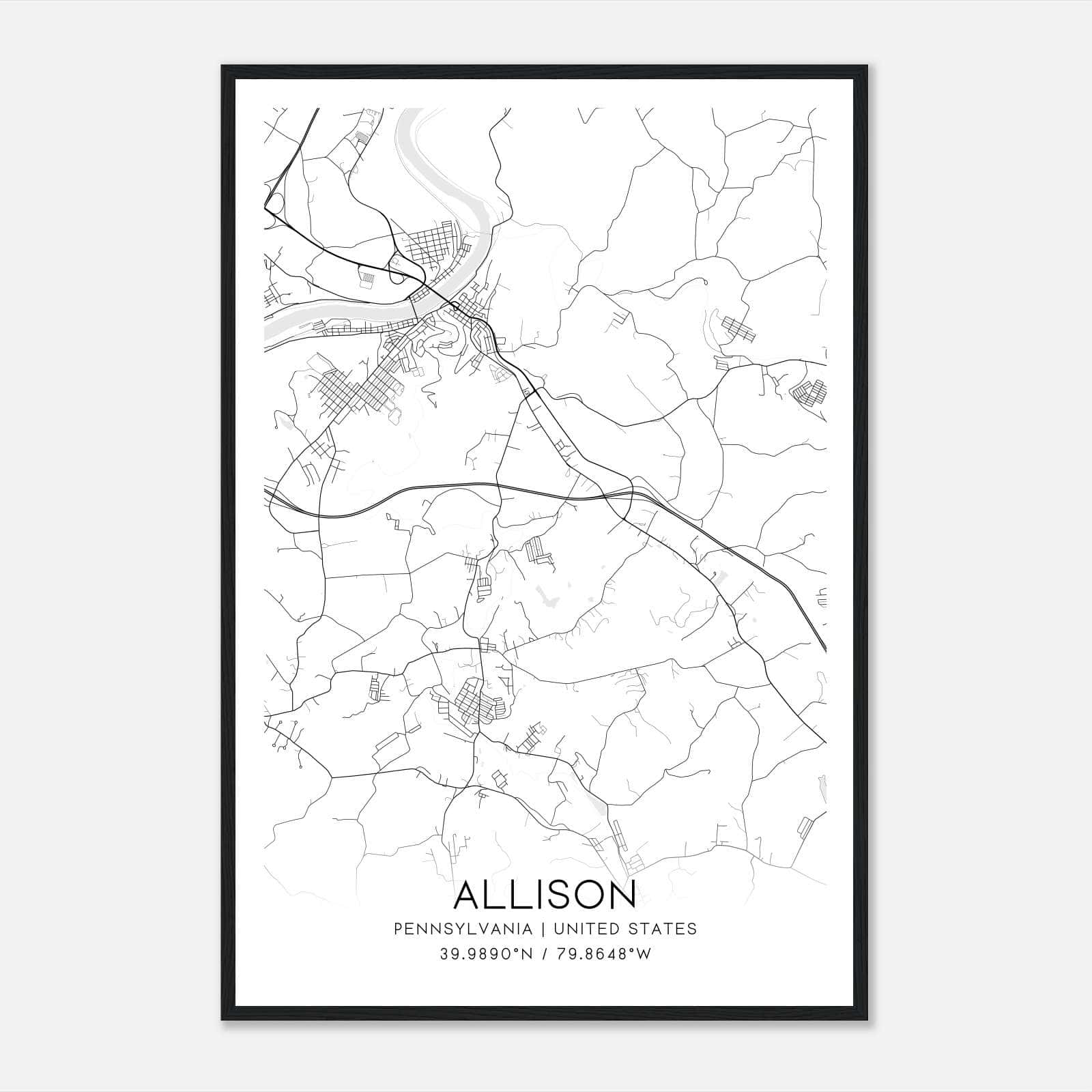 Allison Pennsylvania Map Poster, Modern Home Decor Wall Art Print ...
