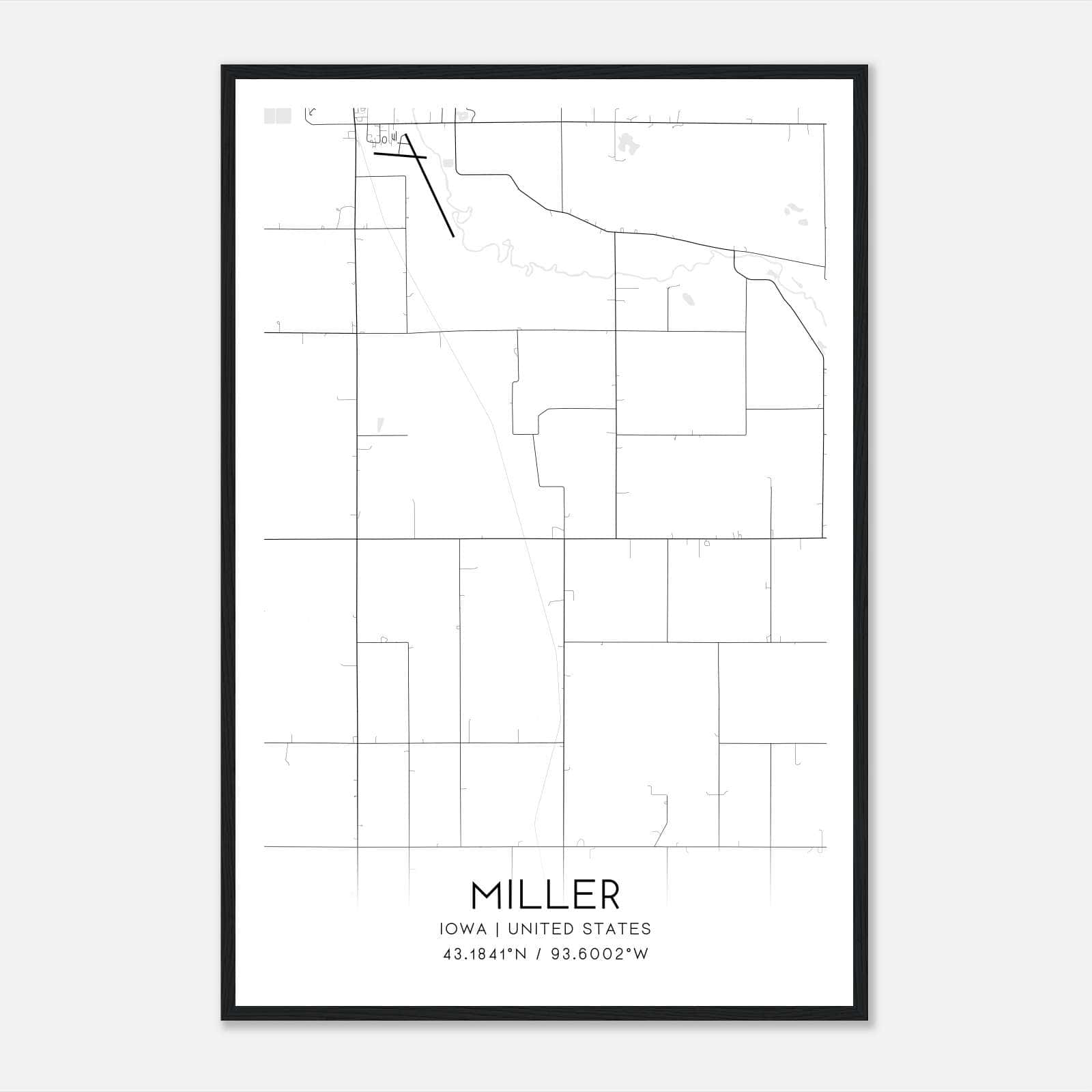 Miller Iowa Map Poster, Modern Home Decor Wall Art Print - Custom Maps ...