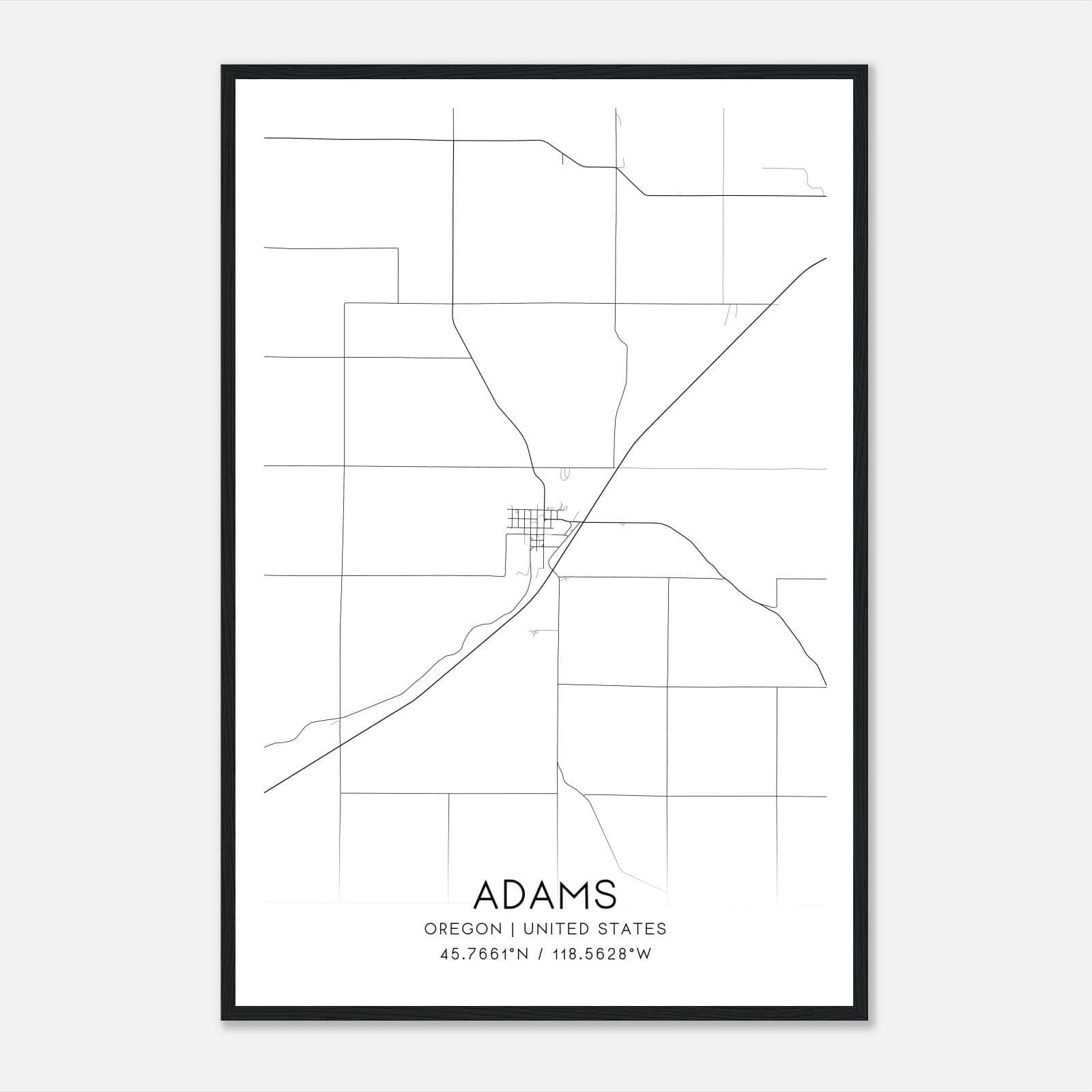 Adams Oregon Map Poster, Modern Home Decor Wall Art Print - Custom Maps ...