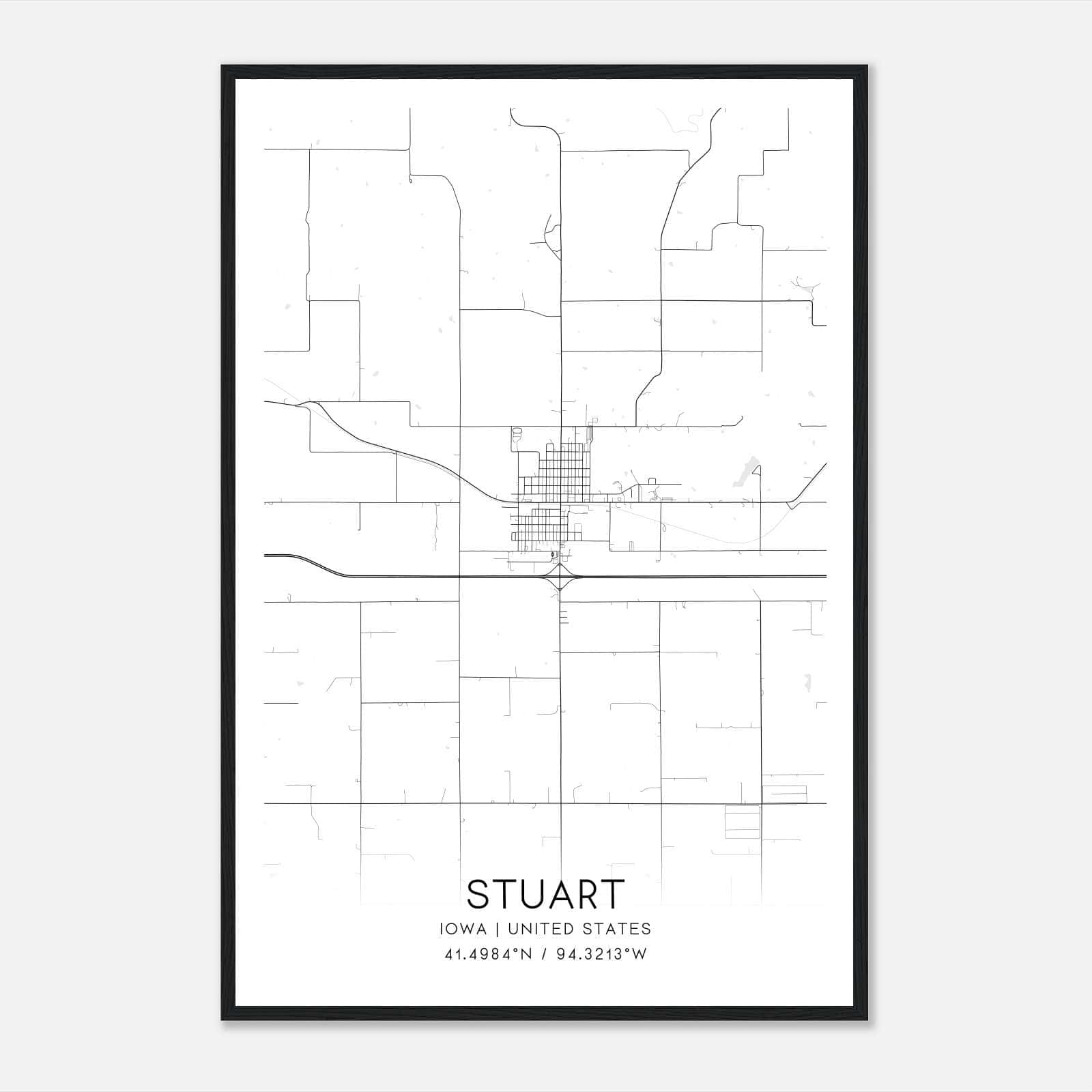 Stuart Iowa Map Poster, Modern Home Decor Wall Art Print - Custom Maps ...