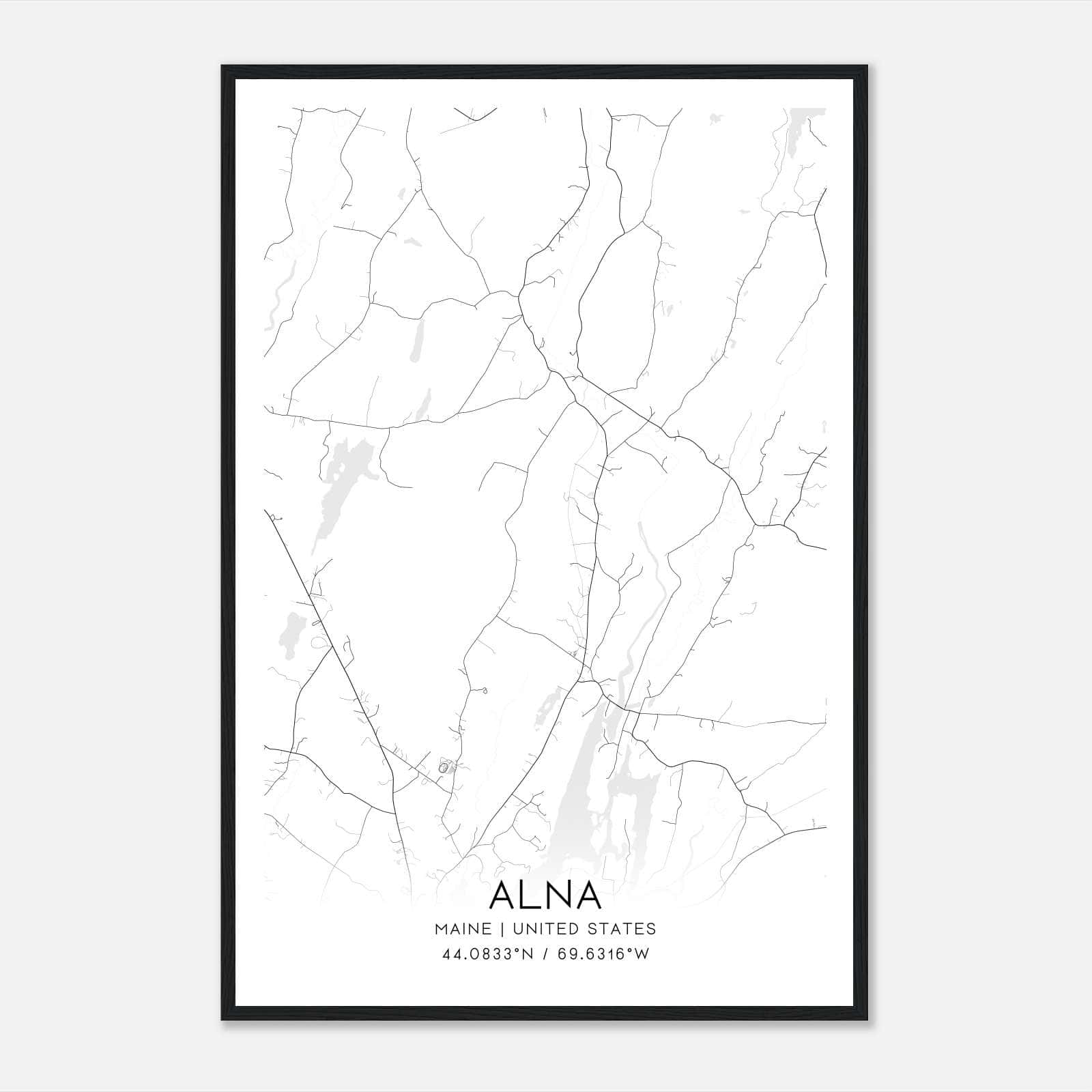 Alna Maine Map Poster, Modern Home Decor Wall Art Print - Custom Maps ...
