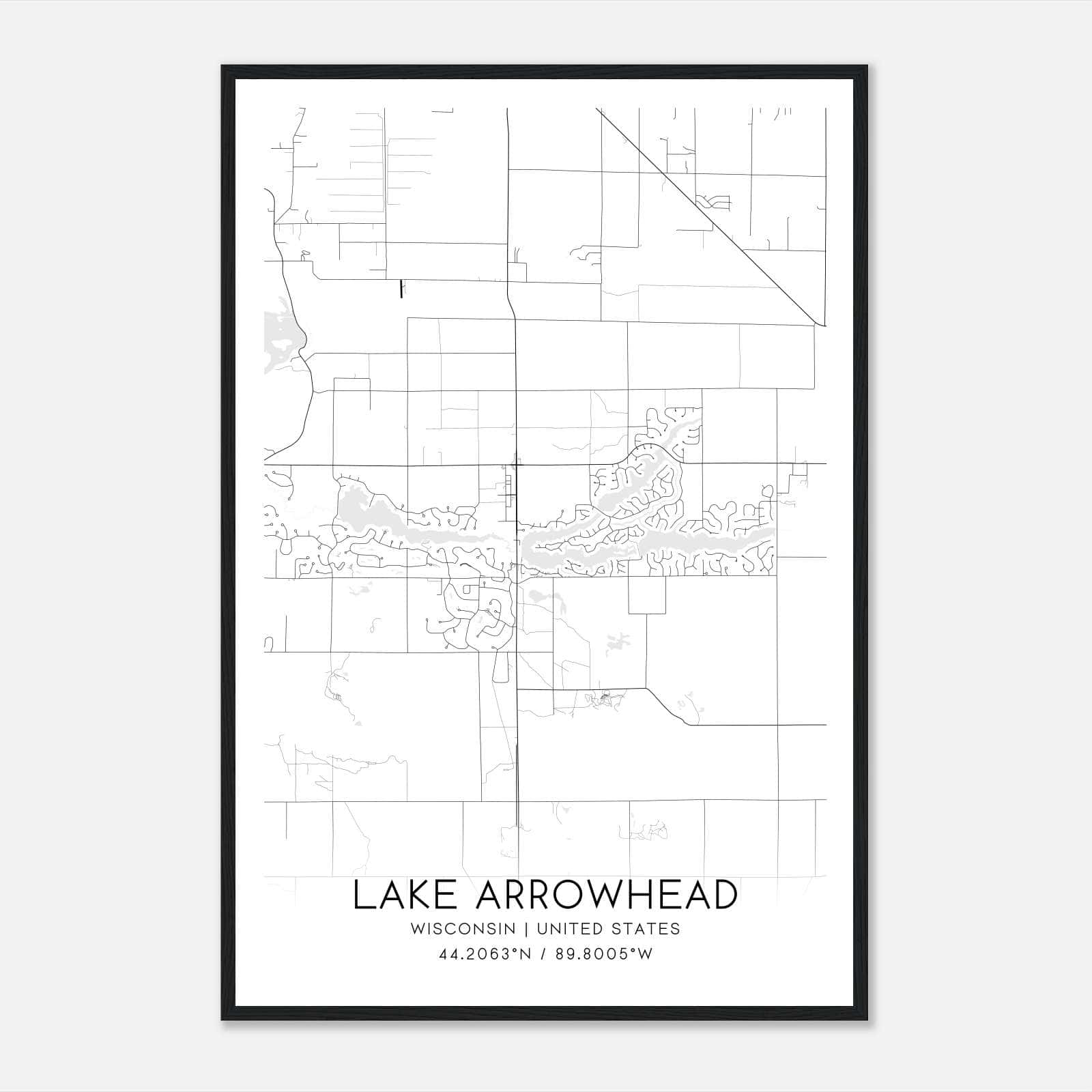 Lake Arrowhead Wisconsin Map Poster, Modern Home Decor Wall Art Print ...