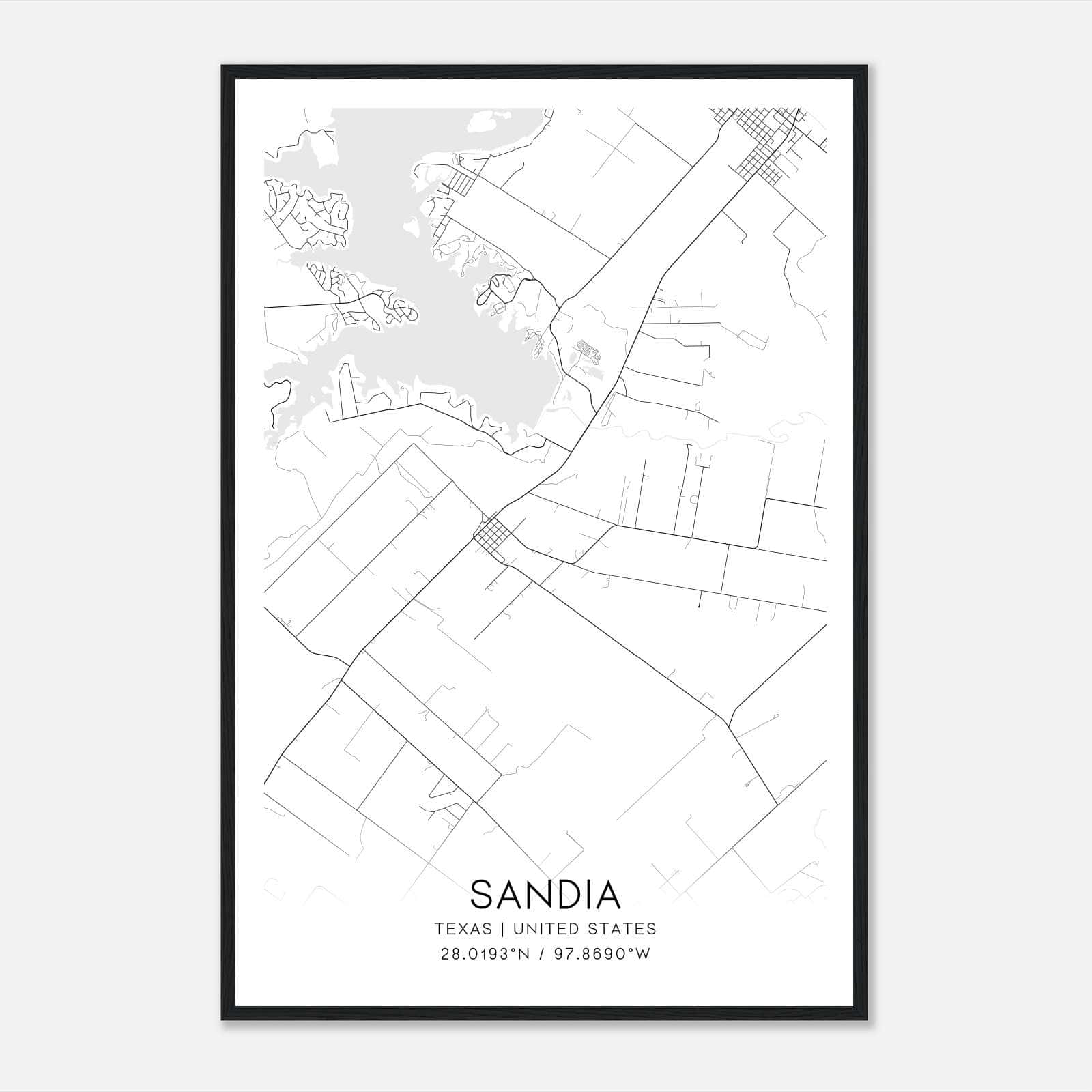 Sandia Texas Map Poster, Modern Home Decor Wall Art Print - Custom Maps ...