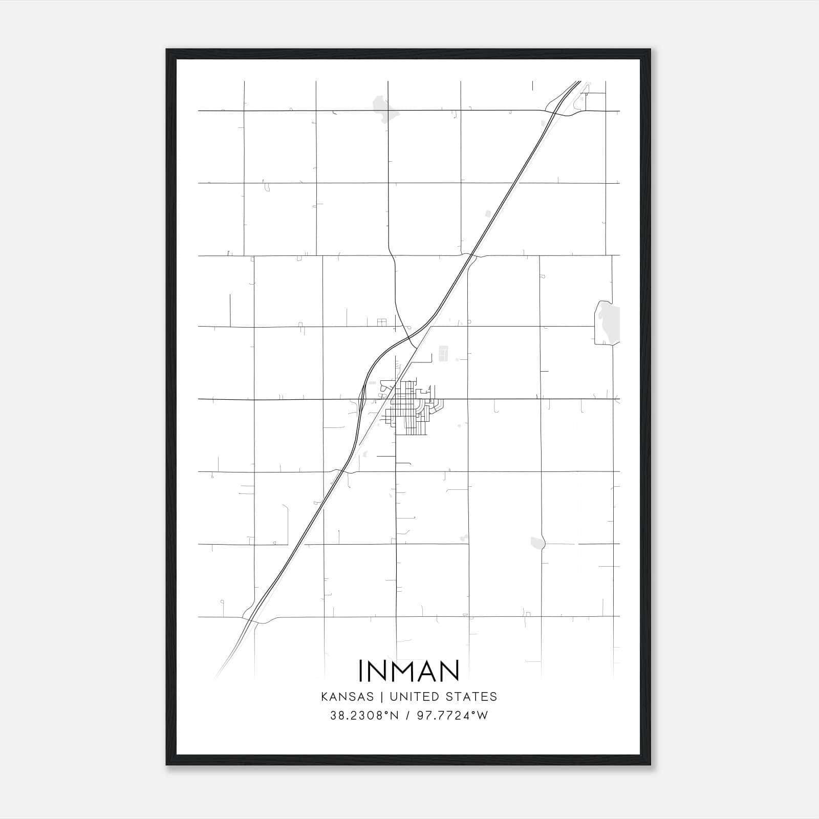 Inman Kansas Map Poster, Modern Home Decor Wall Art Print - Custom Maps ...