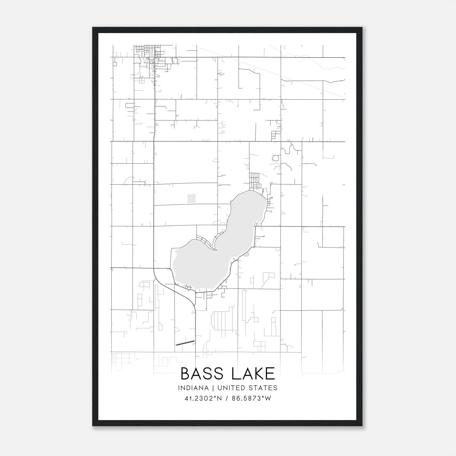 Bass Lake Indiana Map Poster, Modern Home Decor Wall Art Print - Custom ...