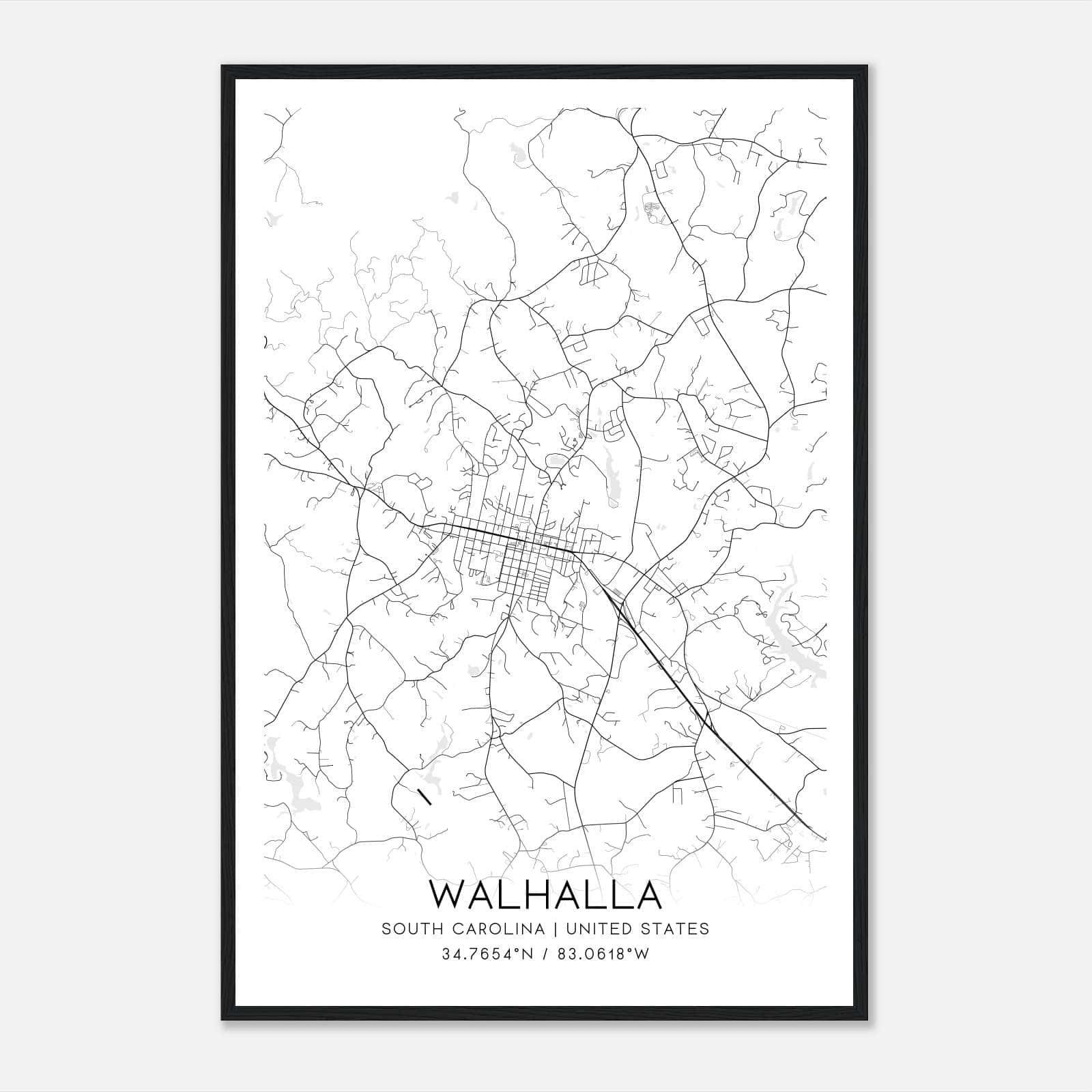 Walhalla South Carolina Map Poster, Modern Home Decor Wall Art Print ...