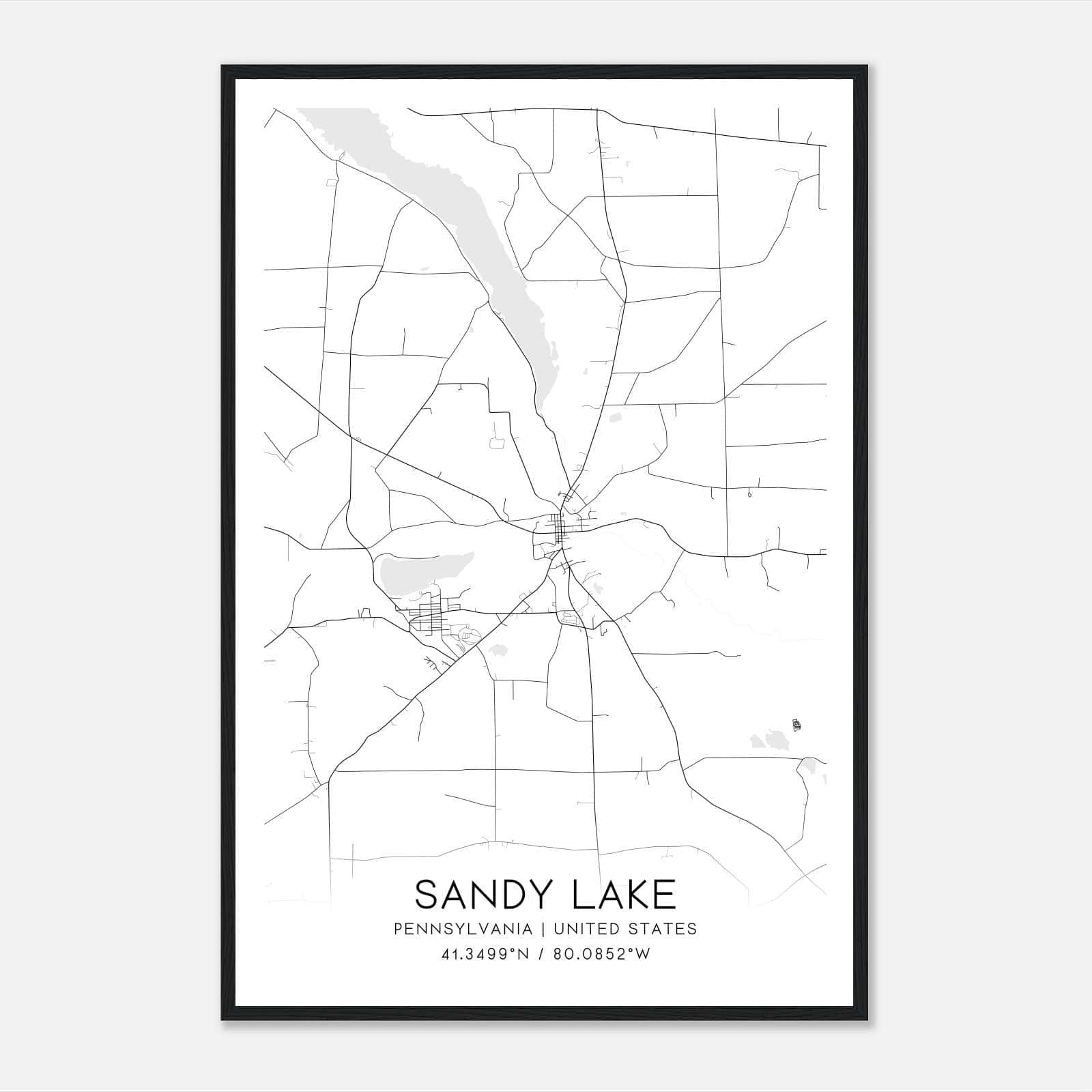 Sandy Lake Pennsylvania Map Poster, Modern Home Decor Wall Art Print ...