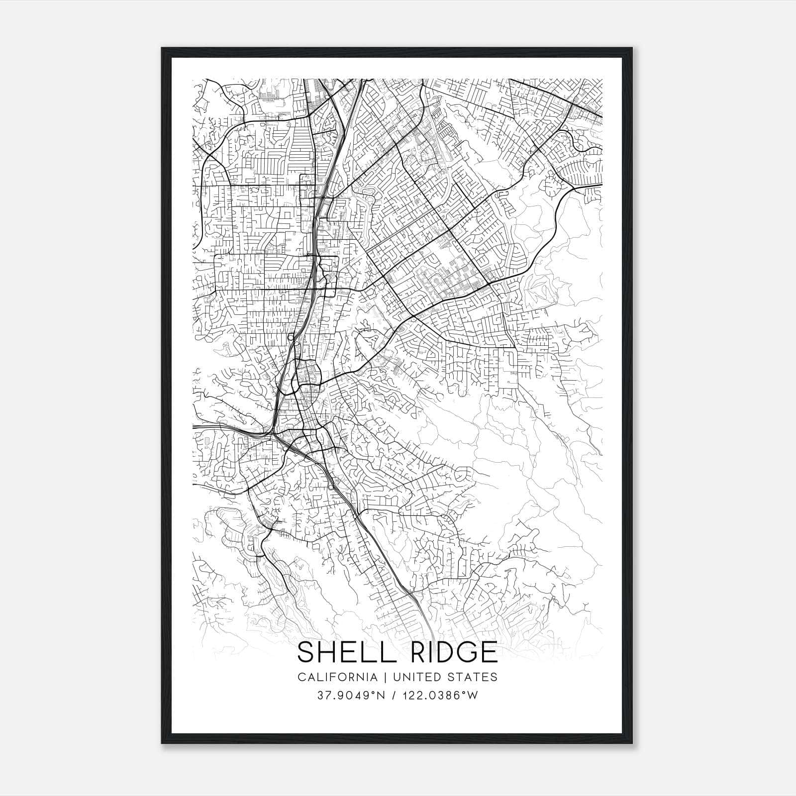 Shell Ridge California Map Poster, Modern Home Decor Wall Art Print ...