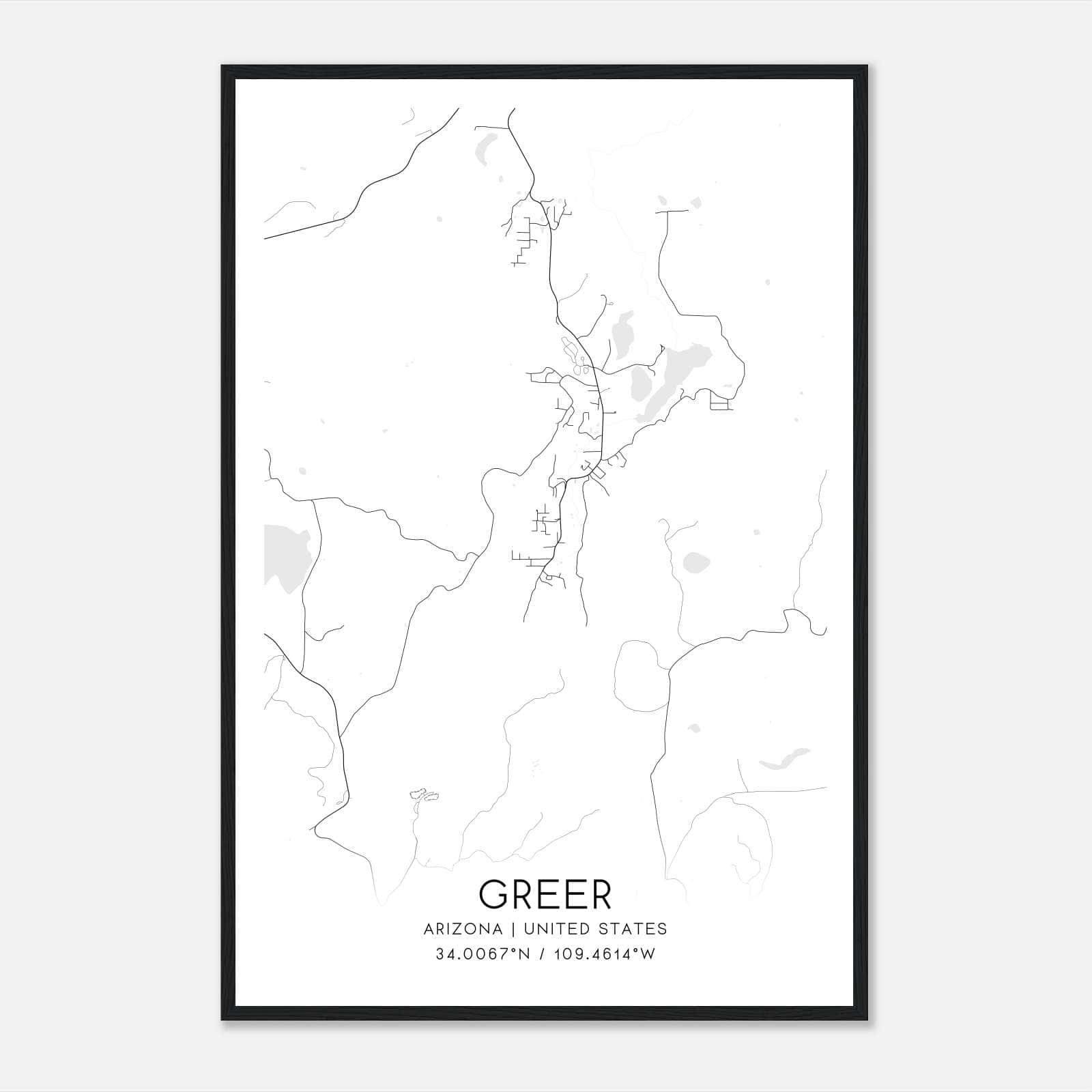 Greer Arizona Map Poster, Modern Home Decor Wall Art Print - Custom ...