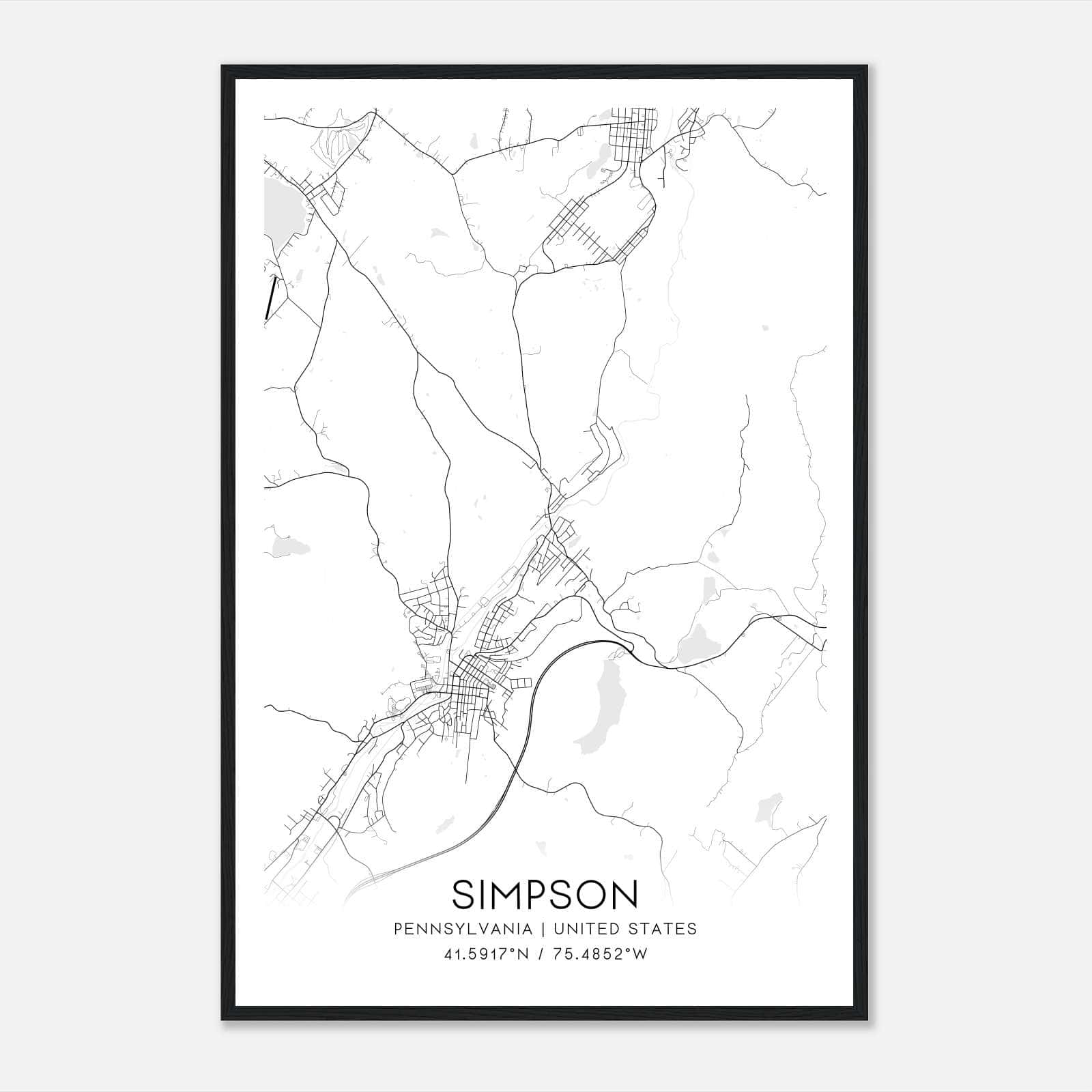 Simpson Pennsylvania Map Poster, Modern Home Decor Wall Art Print ...
