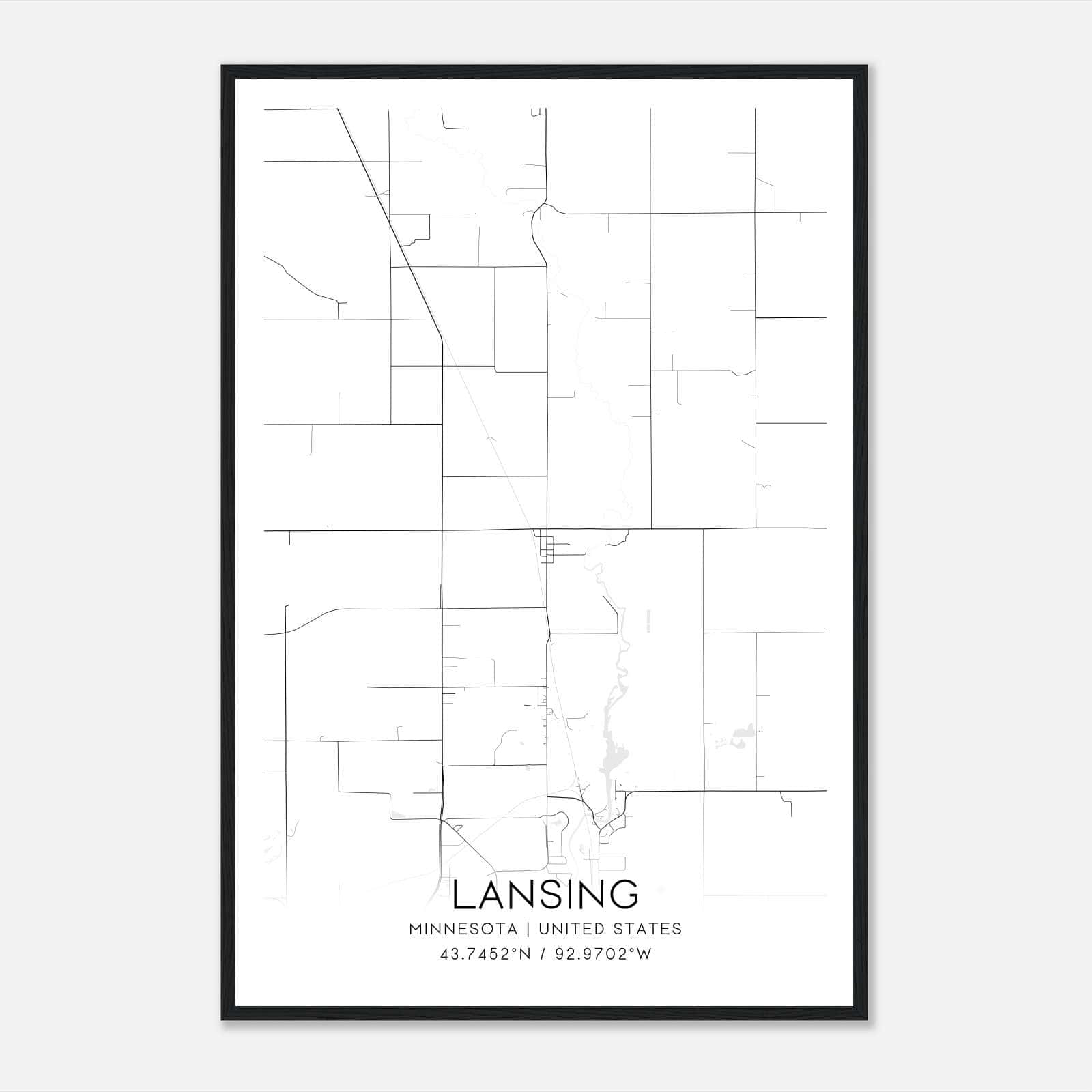 Lansing Minnesota Map Poster, Modern Home Decor Wall Art Print - Custom ...
