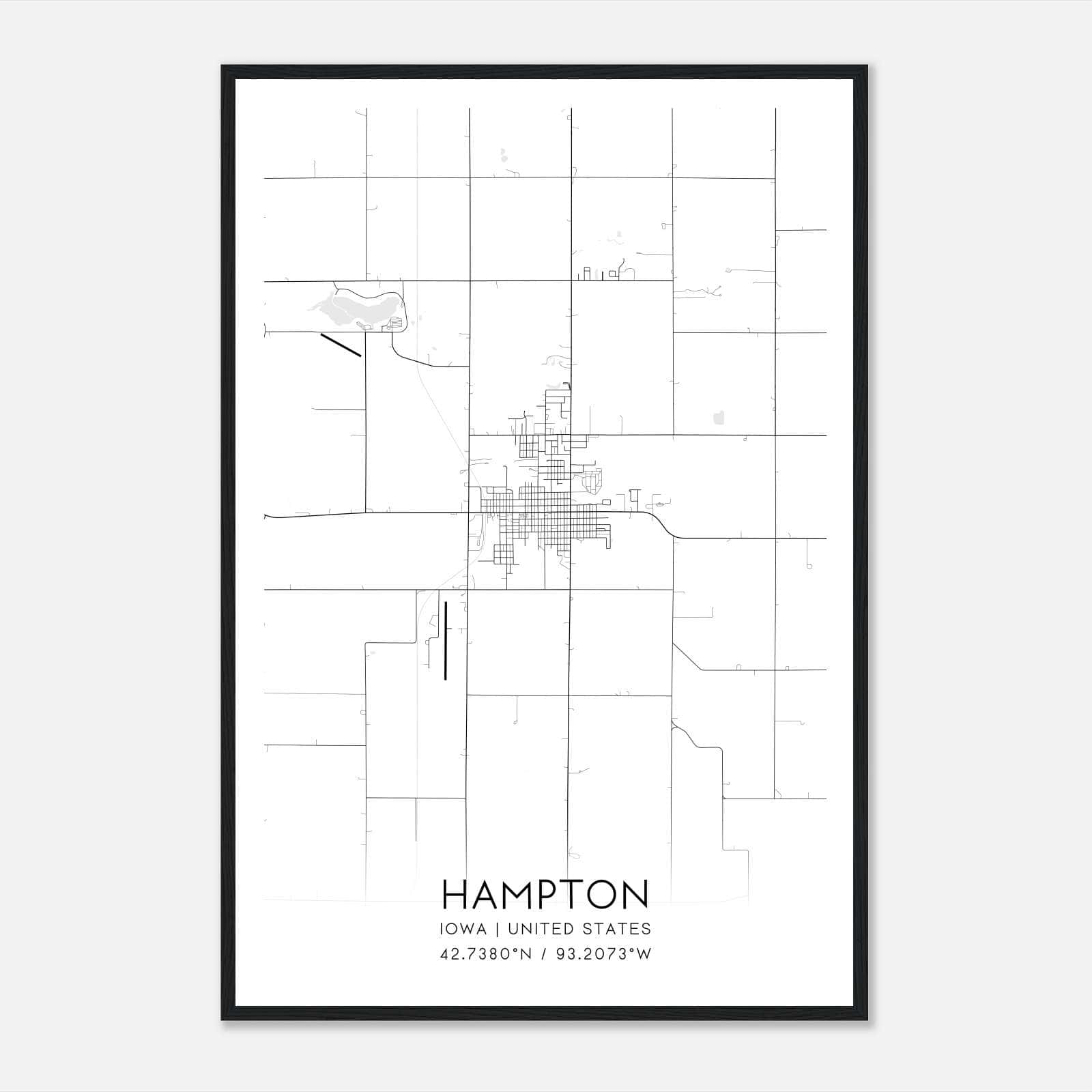Hampton Iowa Map Poster, Modern Home Decor Wall Art Print - Custom Maps ...
