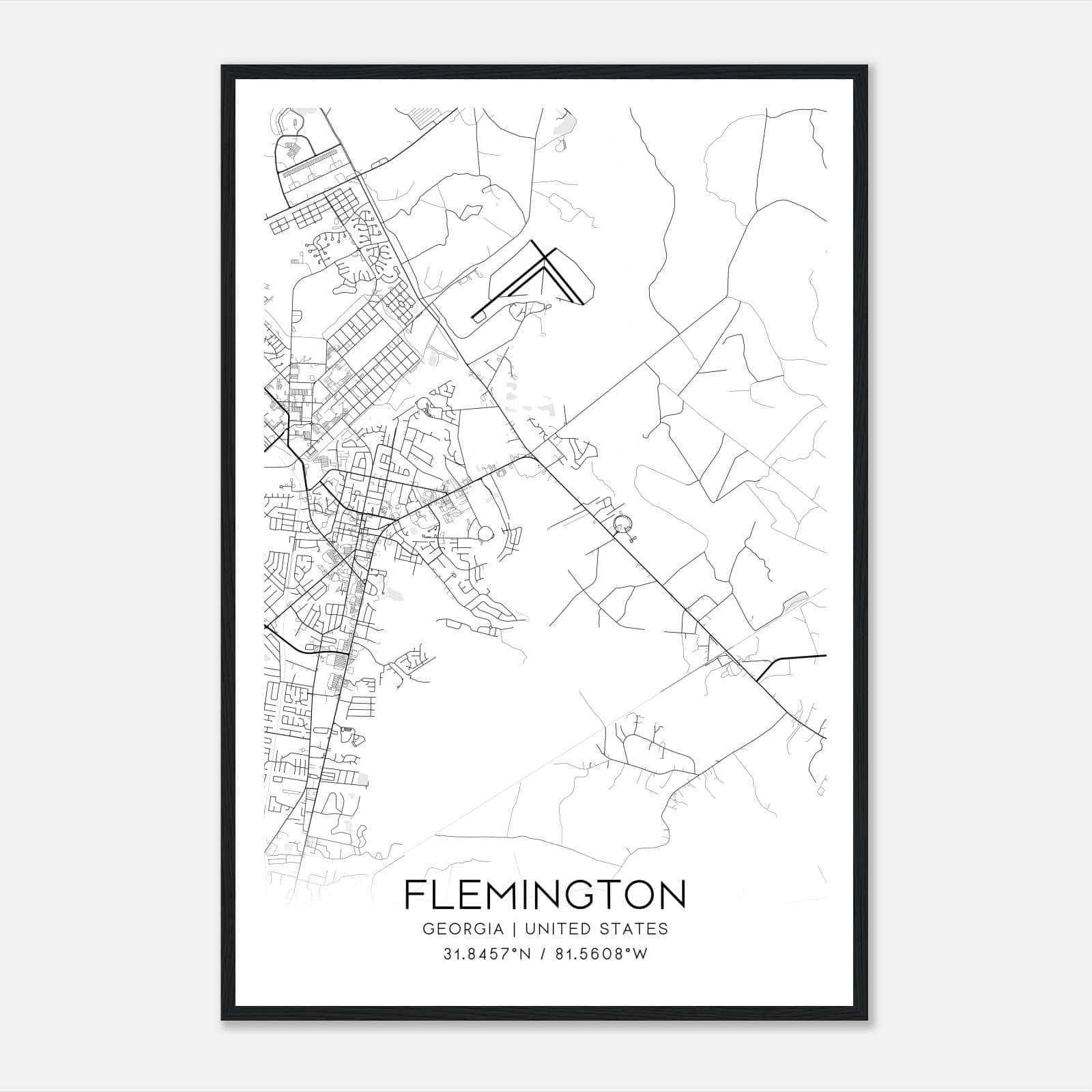 Flemington Georgia Map Poster, Modern Home Decor Wall Art Print - Custom Maps & Posters