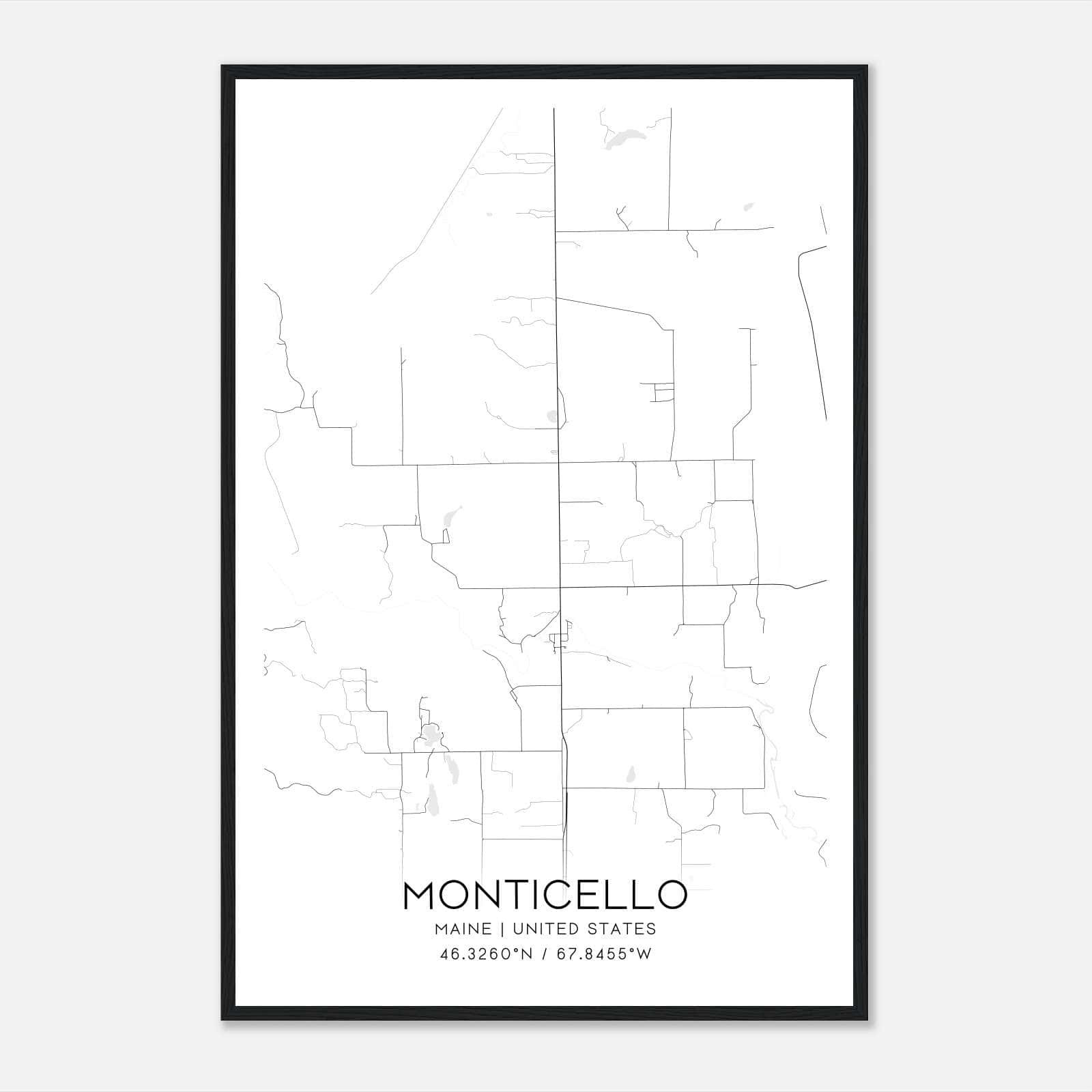 Monticello Maine Map Poster, Modern Home Decor Wall Art Print - Custom ...