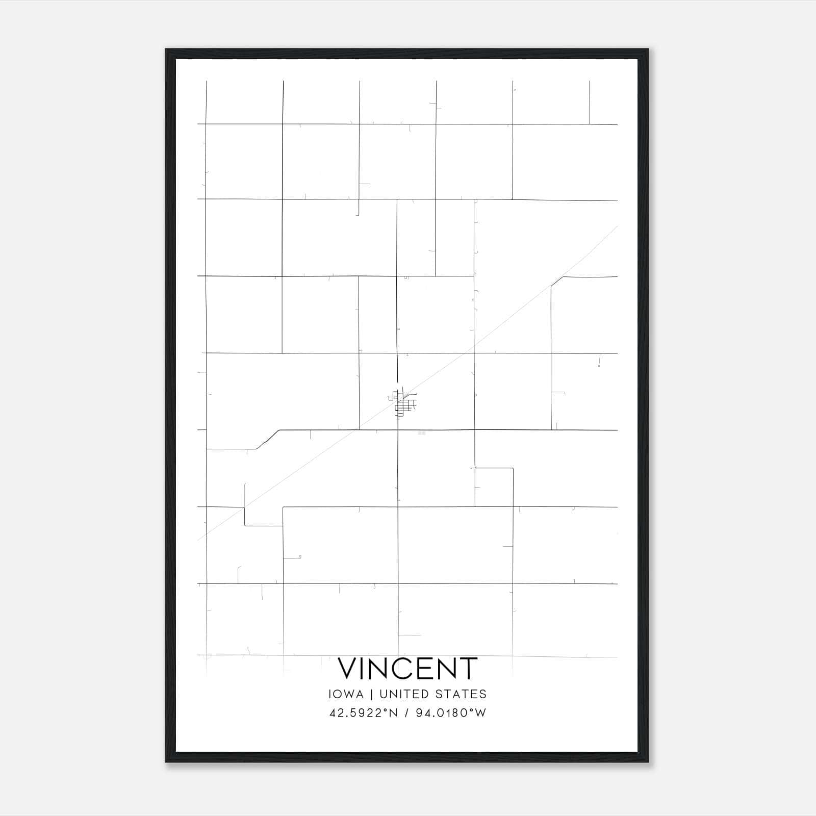 Vincent Iowa Map Poster, Modern Home Decor Wall Art Print - Custom Maps ...