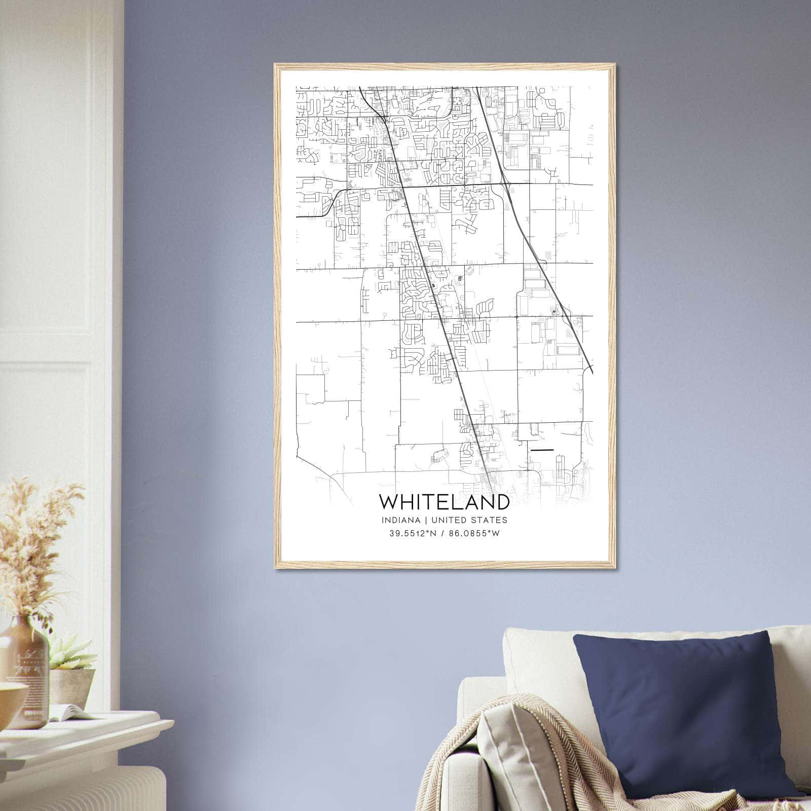 Whiteland Indiana Map Poster, Modern Home Decor Wall Art Print - Custom ...
