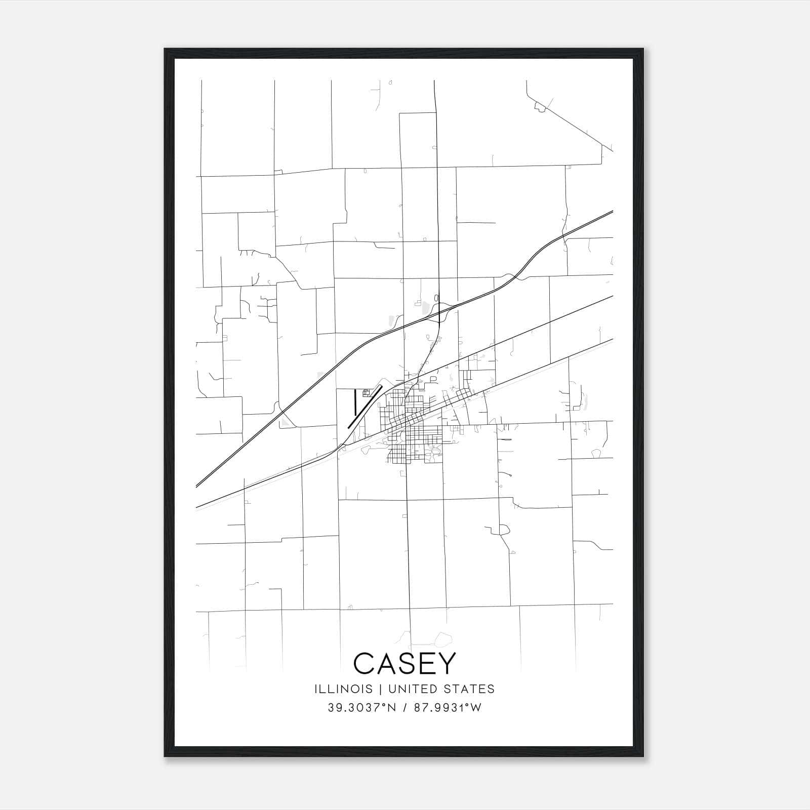 Casey Illinois Map Poster, Modern Home Decor Wall Art Print - Custom ...