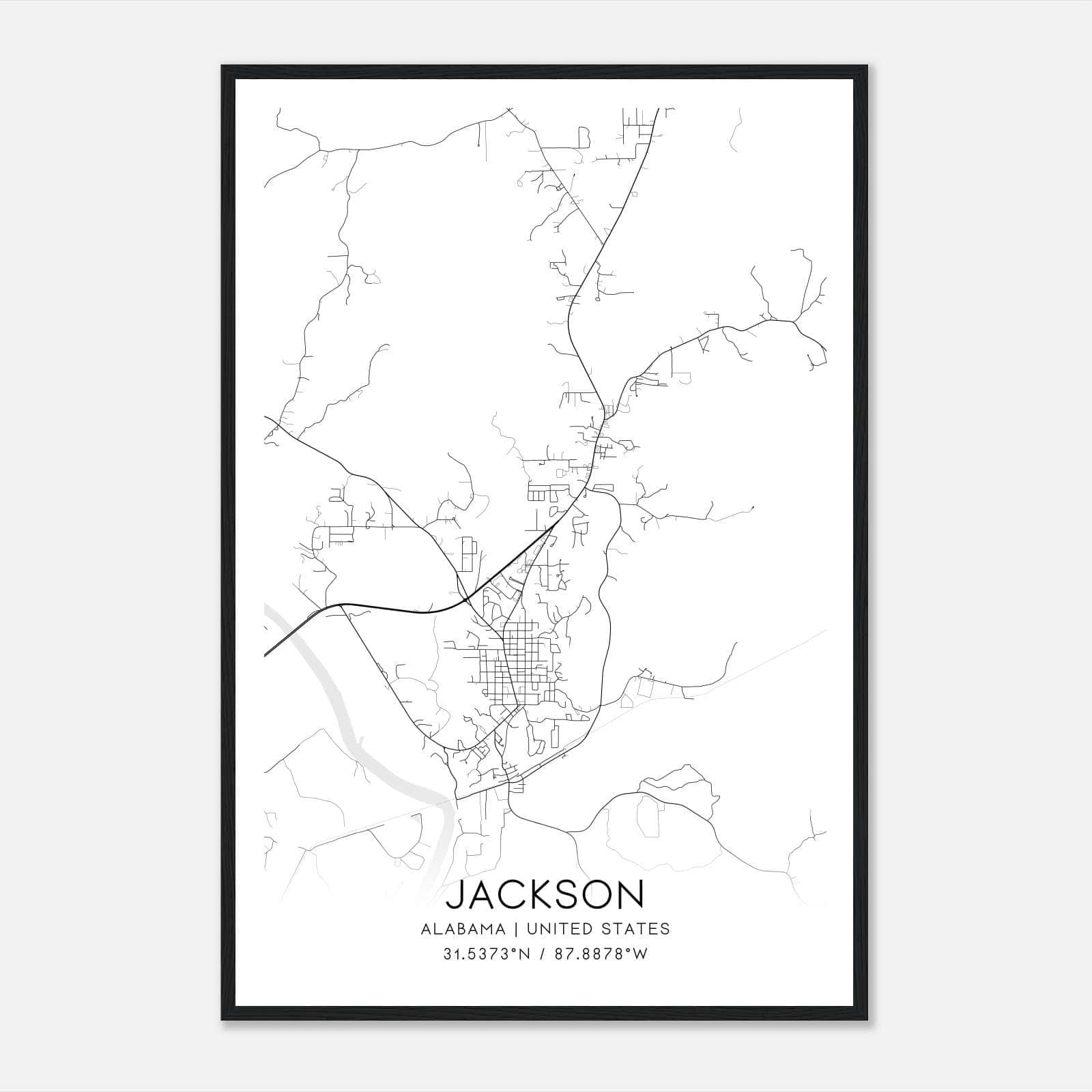 Jackson Alabama Map Poster, Modern Home Decor Wall Art Print - Custom ...