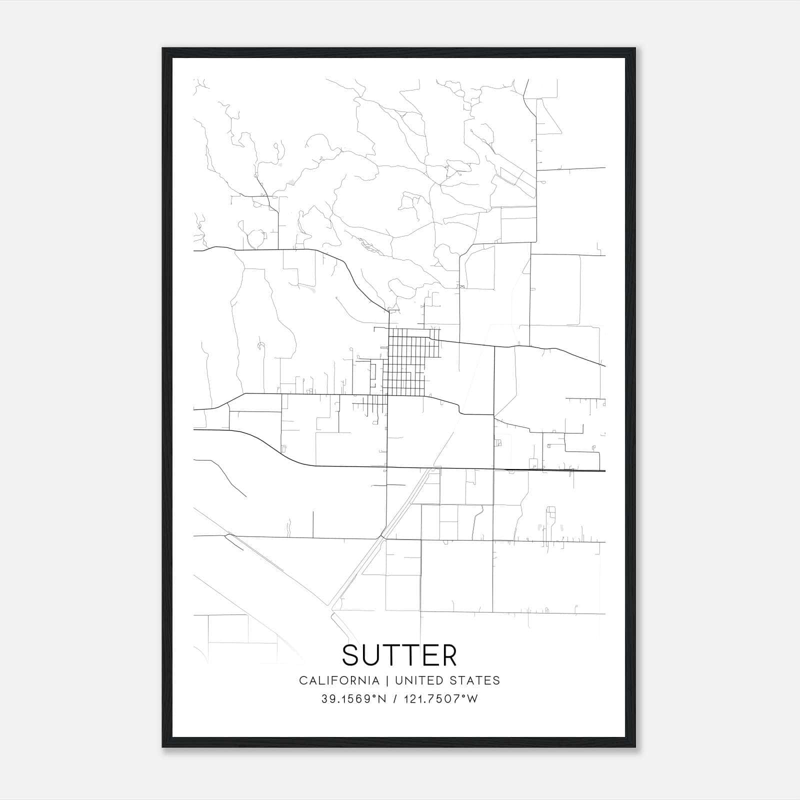 Sutter California Map Poster, Modern Home Decor Wall Art Print - Custom ...