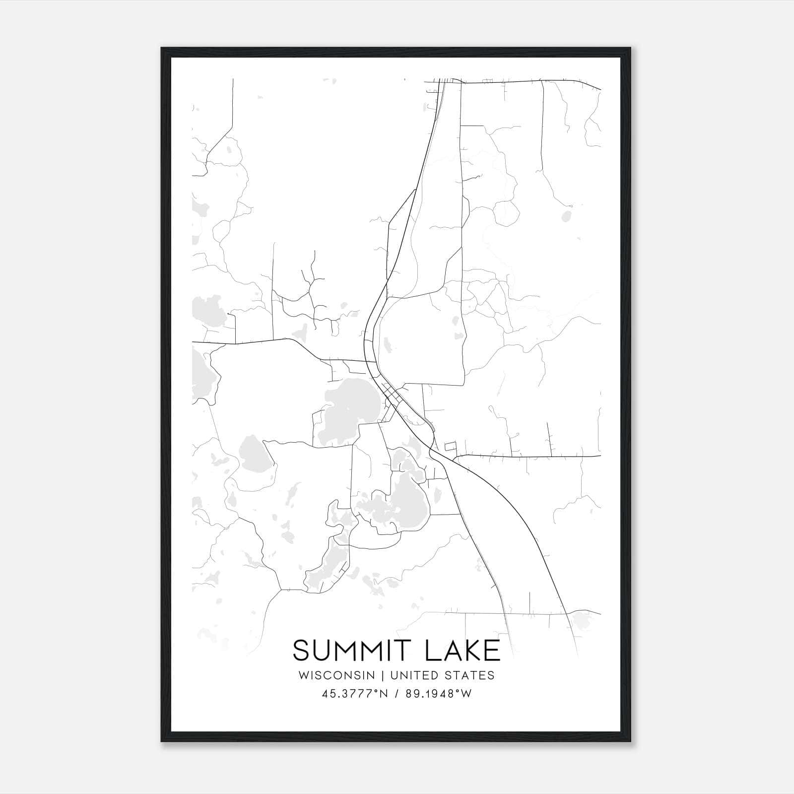 Summit Lake Wisconsin Map Poster, Modern Home Decor Wall Art Print ...