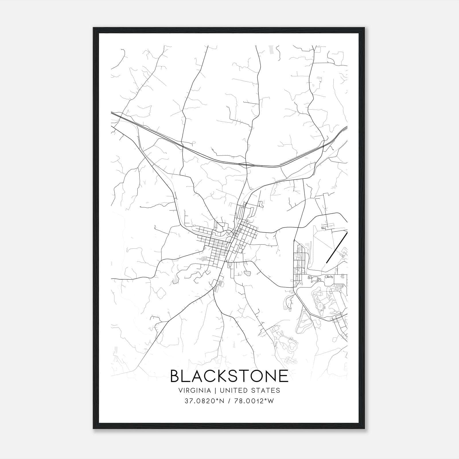 Blackstone Virginia Map Poster, Modern Home Decor Wall Art Print ...
