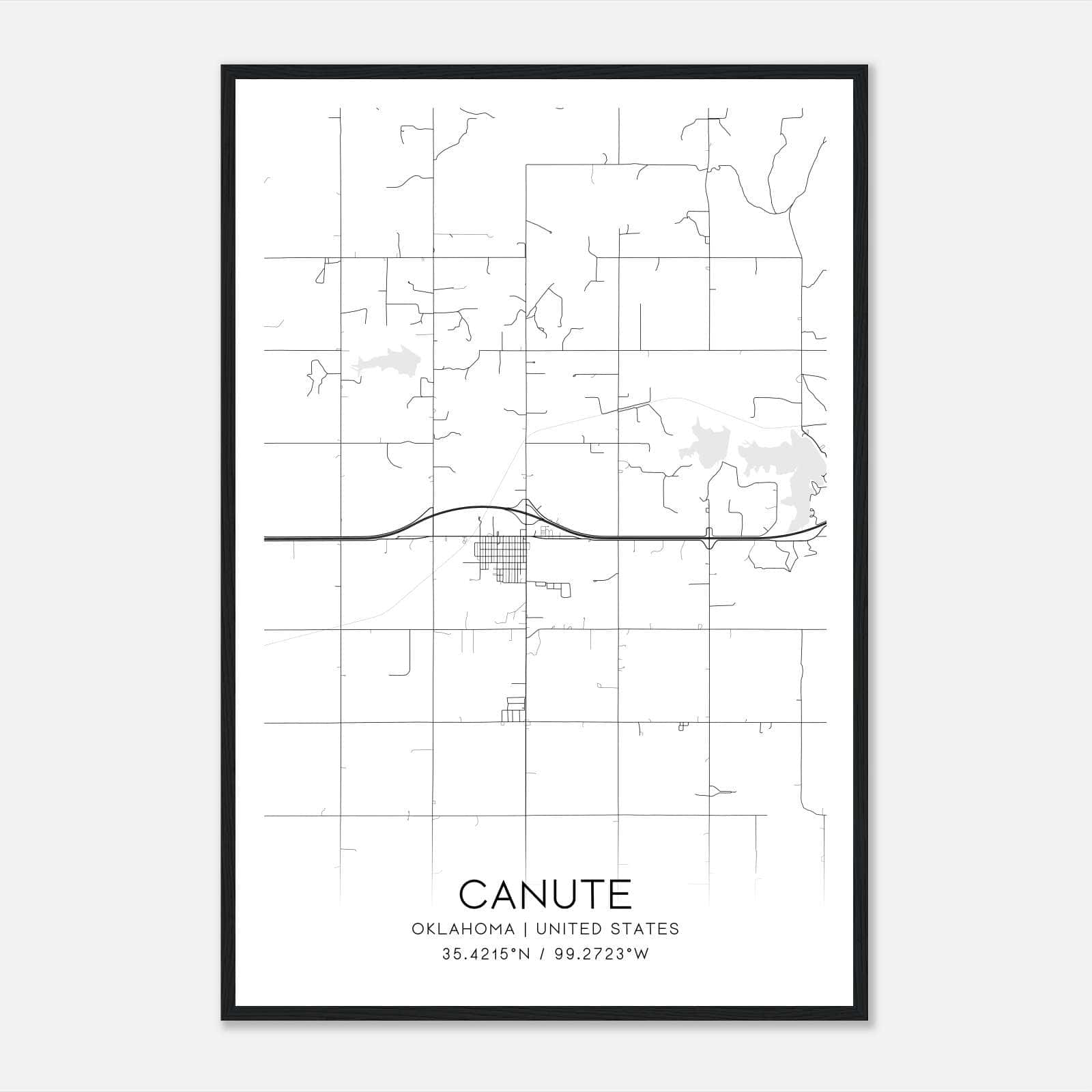 Canute Oklahoma Map Poster, Modern Home Decor Wall Art Print - Custom ...