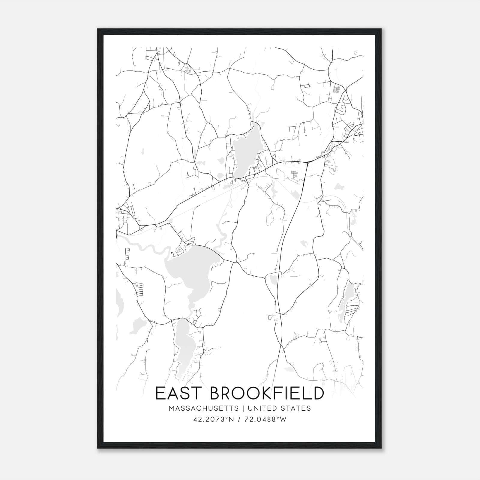 East Brookfield Massachusetts Map Poster, Modern Home Decor Wall Art ...