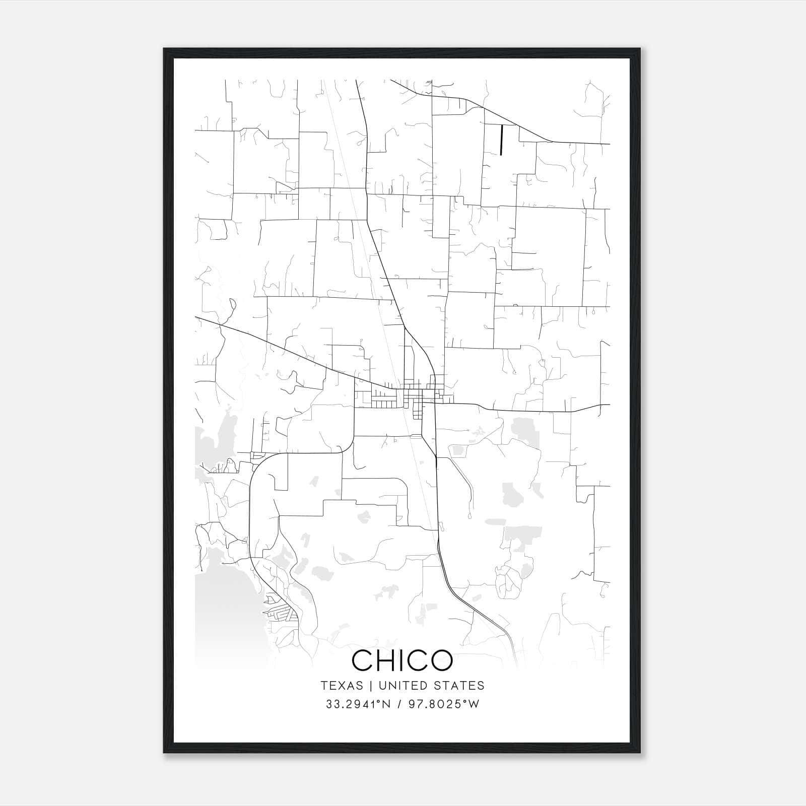 Chico Texas Map Poster, Modern Home Decor Wall Art Print - Custom Maps ...