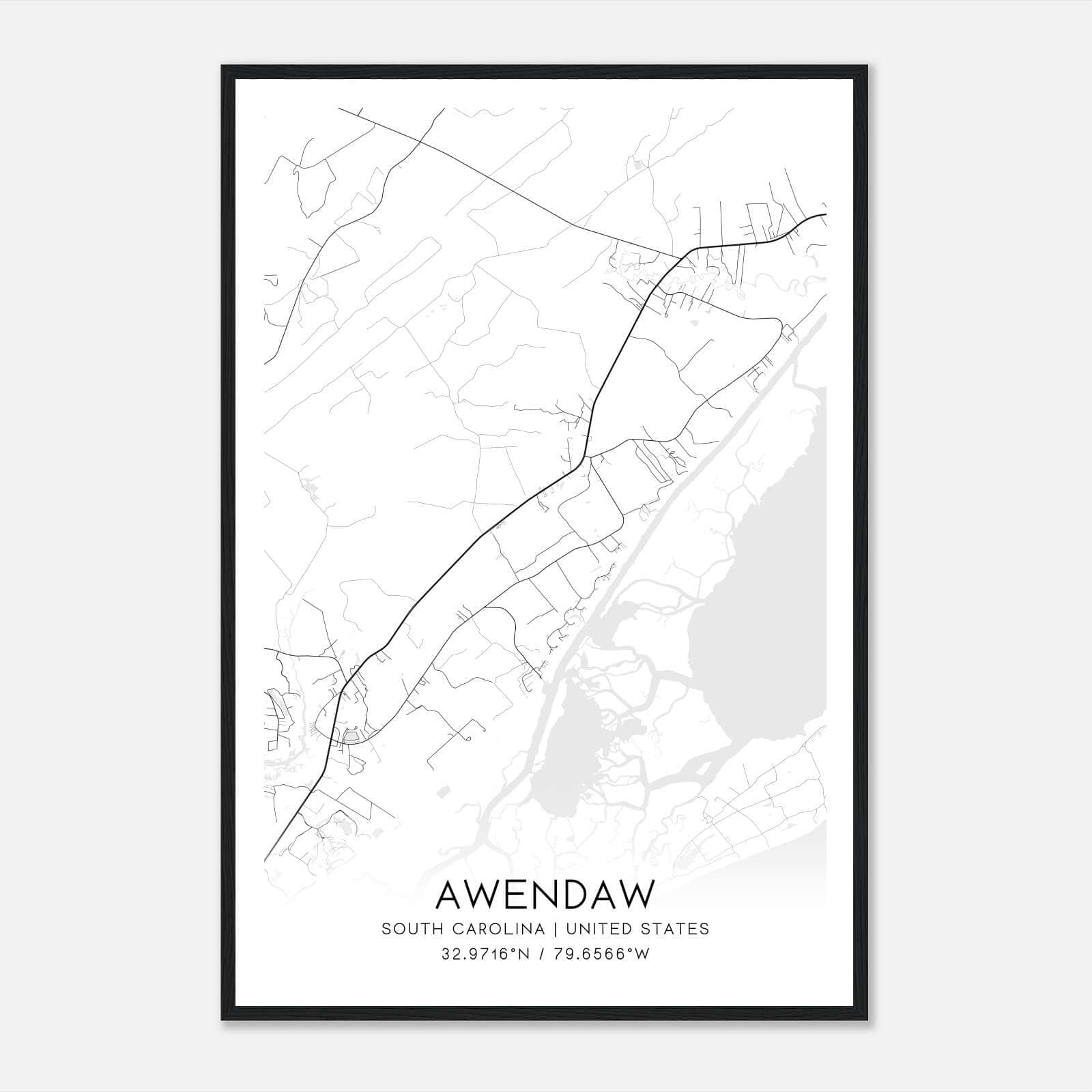 Awendaw South Carolina Map Poster, Modern Home Decor Wall Art Print ...