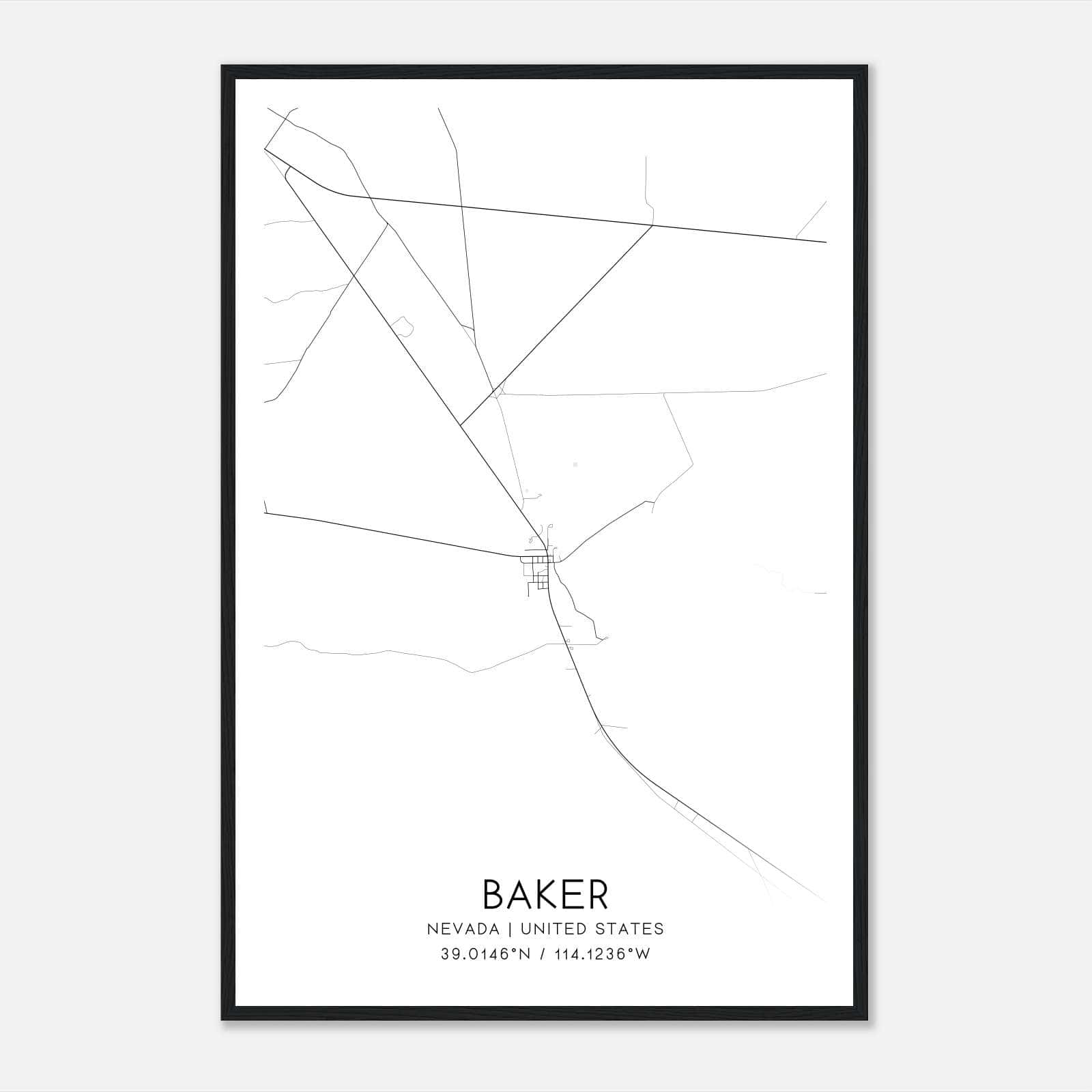 Baker Nevada Map Poster, Modern Home Decor Wall Art Print - Custom Maps ...