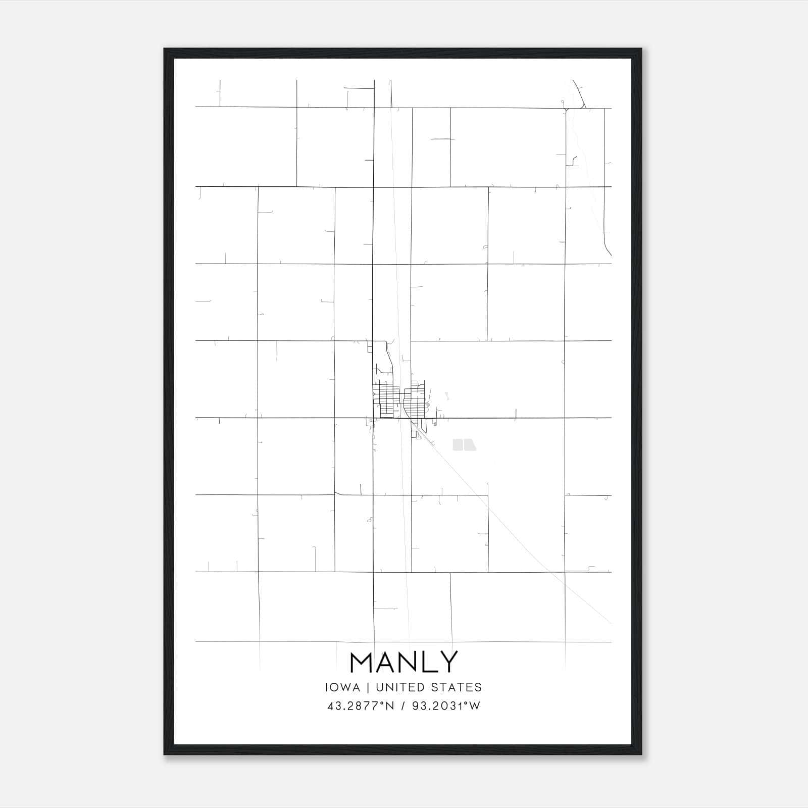 Manly Iowa Map Poster, Modern Home Decor Wall Art Print - Custom Maps ...