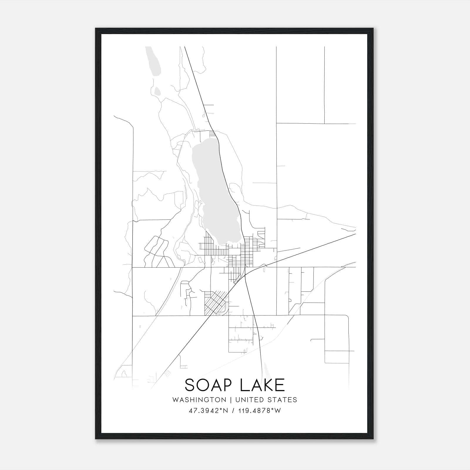 Soap Lake Washington Map Poster, Modern Home Decor Wall Art Print ...