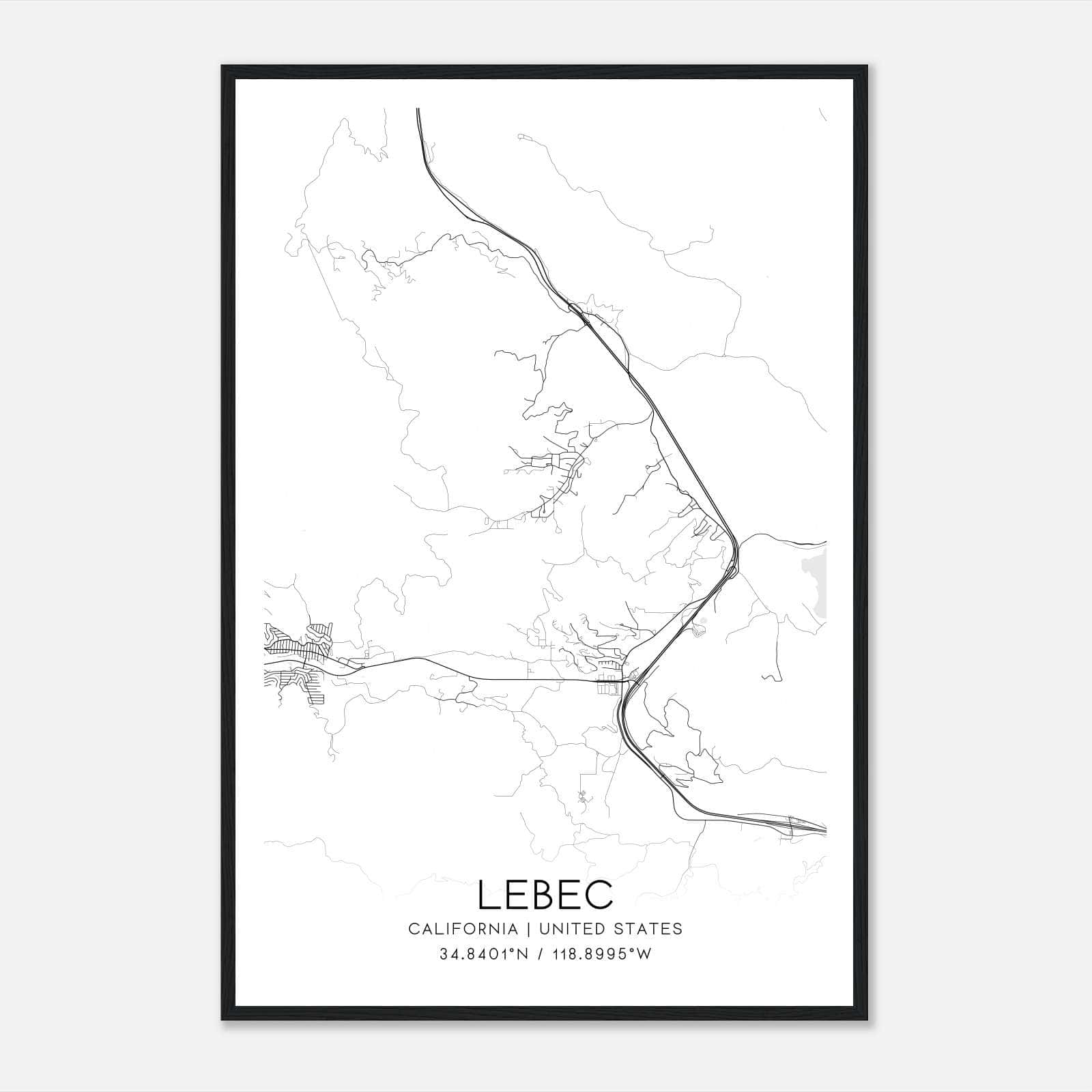 Lebec California Map Poster, Modern Home Decor Wall Art Print - Custom ...