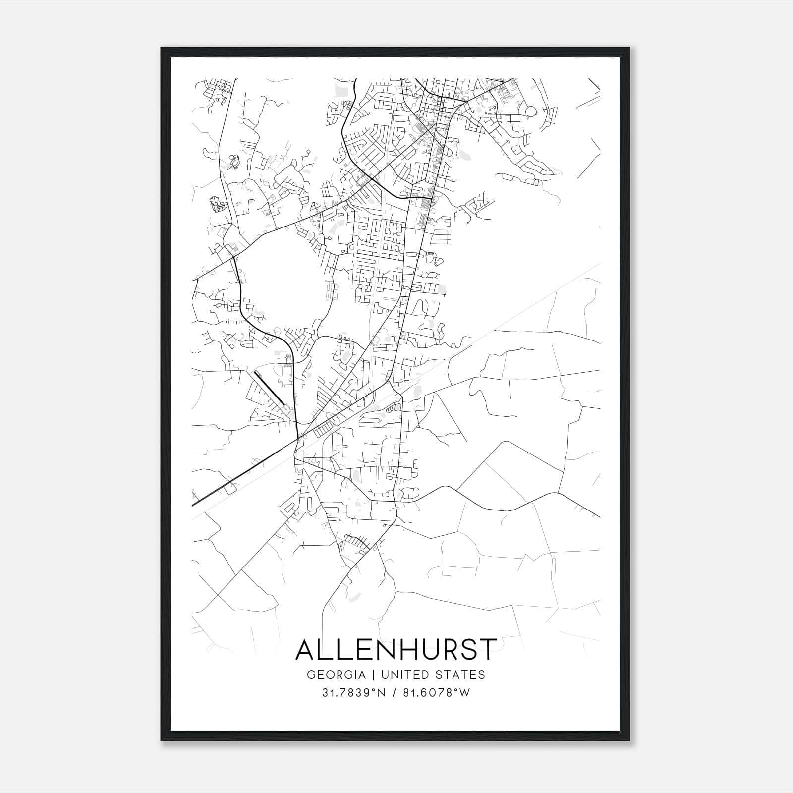 Allenhurst Georgia Map Poster, Modern Home Decor Wall Art Print ...